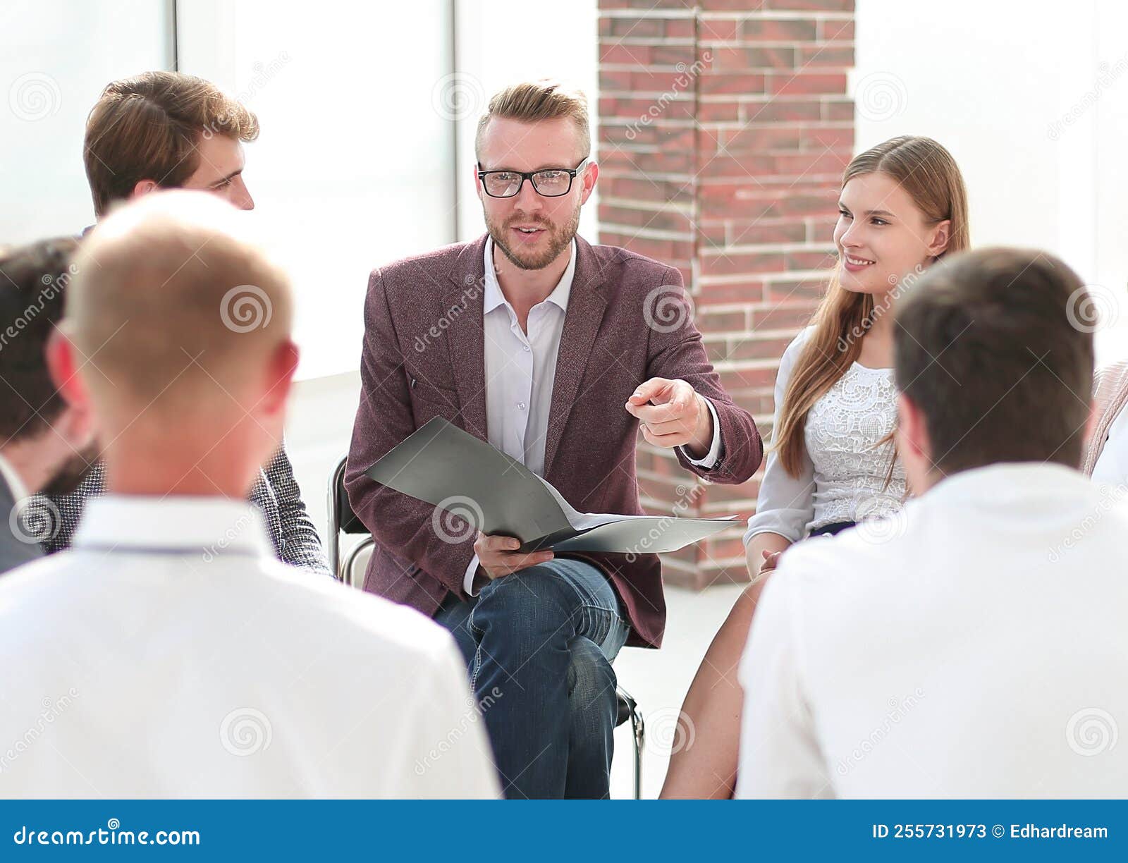 Business People Talk at a Group Meeting in a Circle. Stock Image ...
