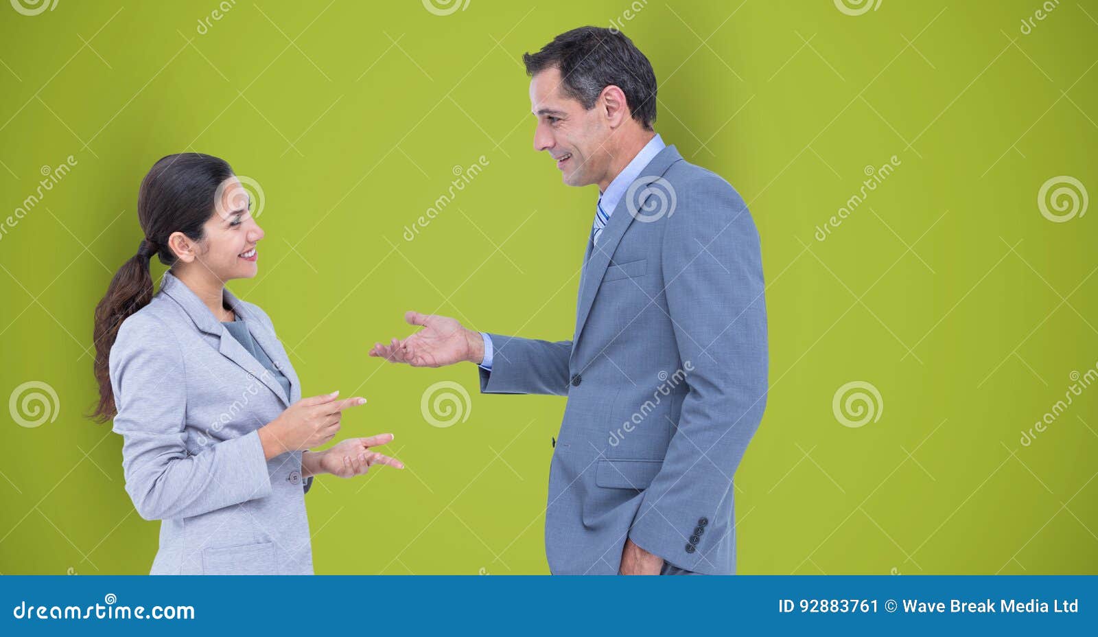 Business People Talking Against Green Background Stock Image - Image of ...