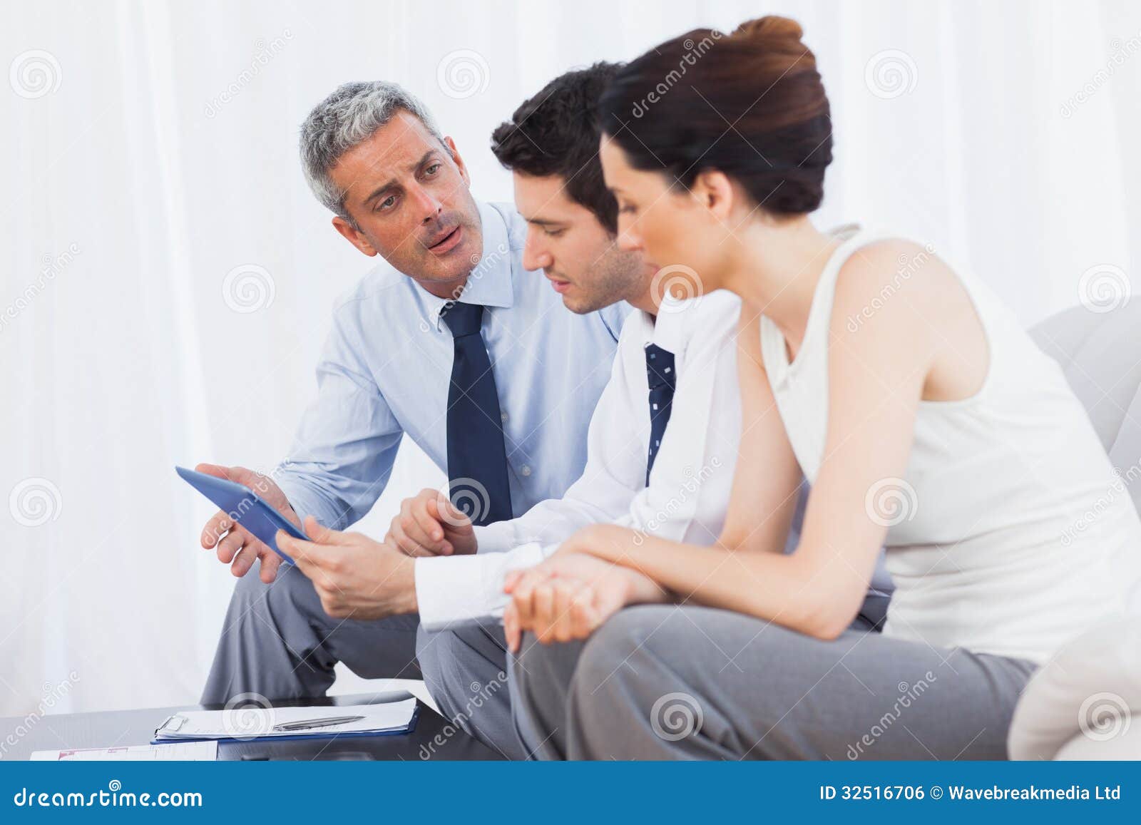 Business People Talking about Files on Sofa Stock Photo - Image of ...