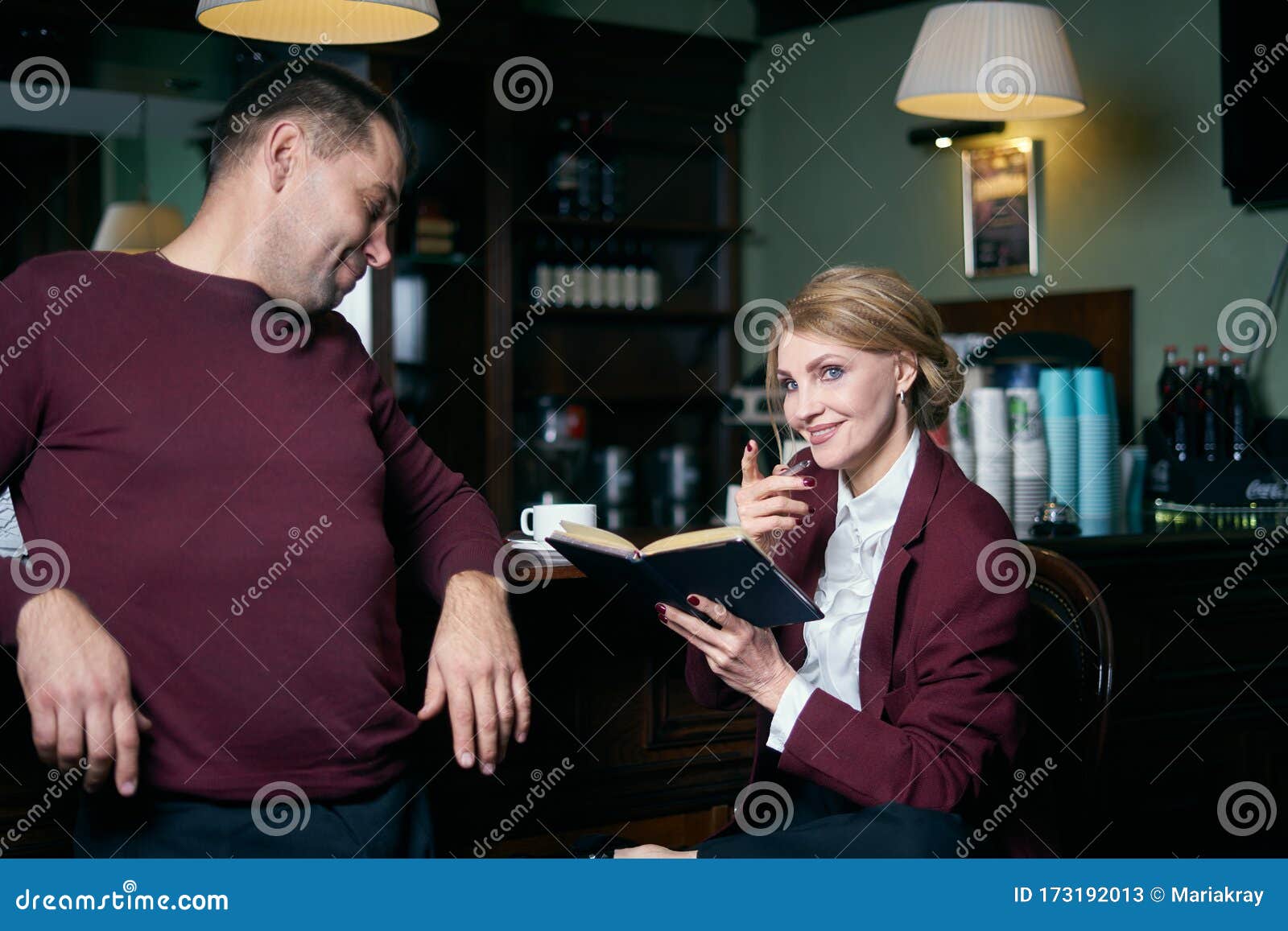 Business People Talking Over Coffee in Cafe Stock Image - Image of ...