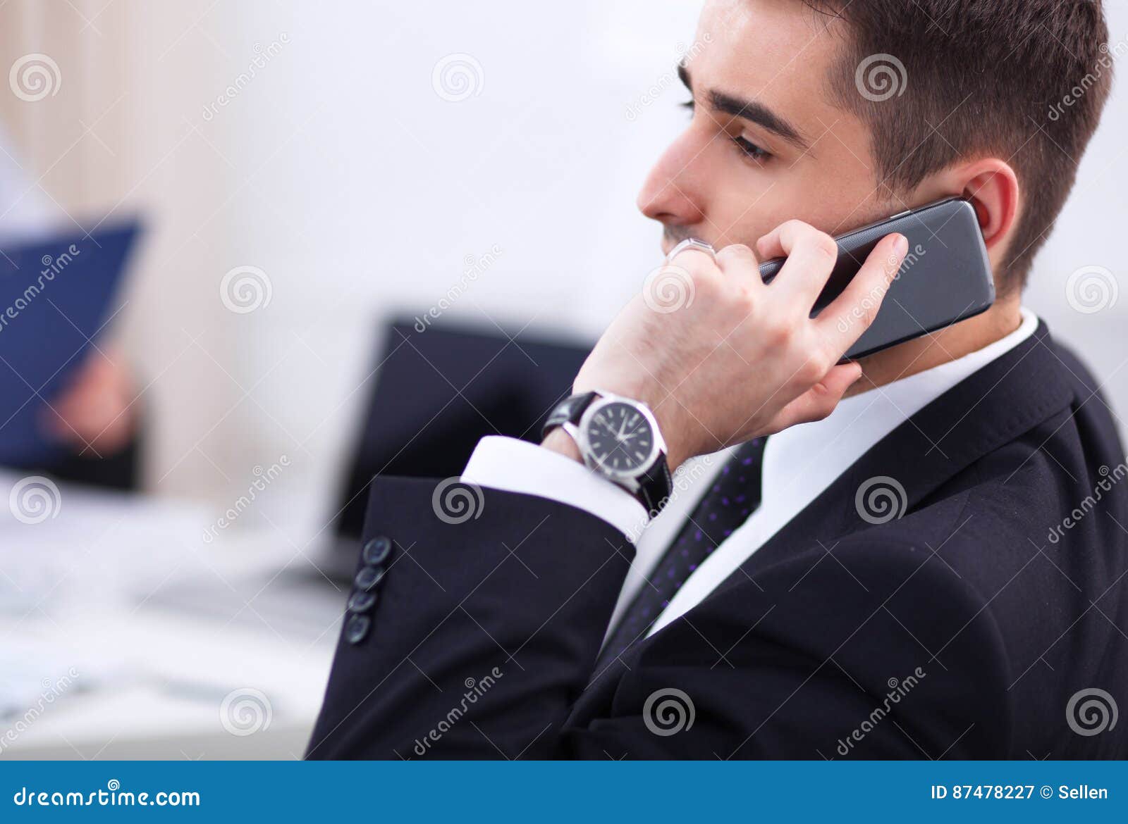 Business People Talking on Phone at Office Stock Image - Image of ...