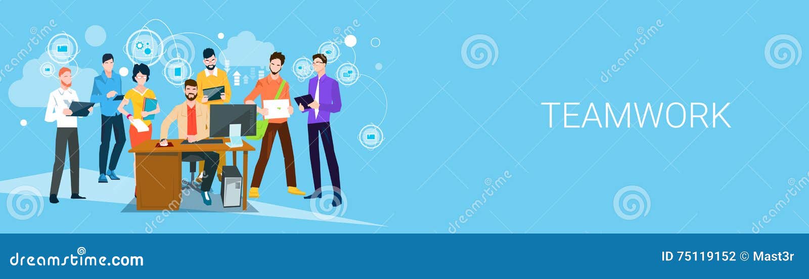 Business People Team Boss Manager Sit Working Desktop Banner Stock ...