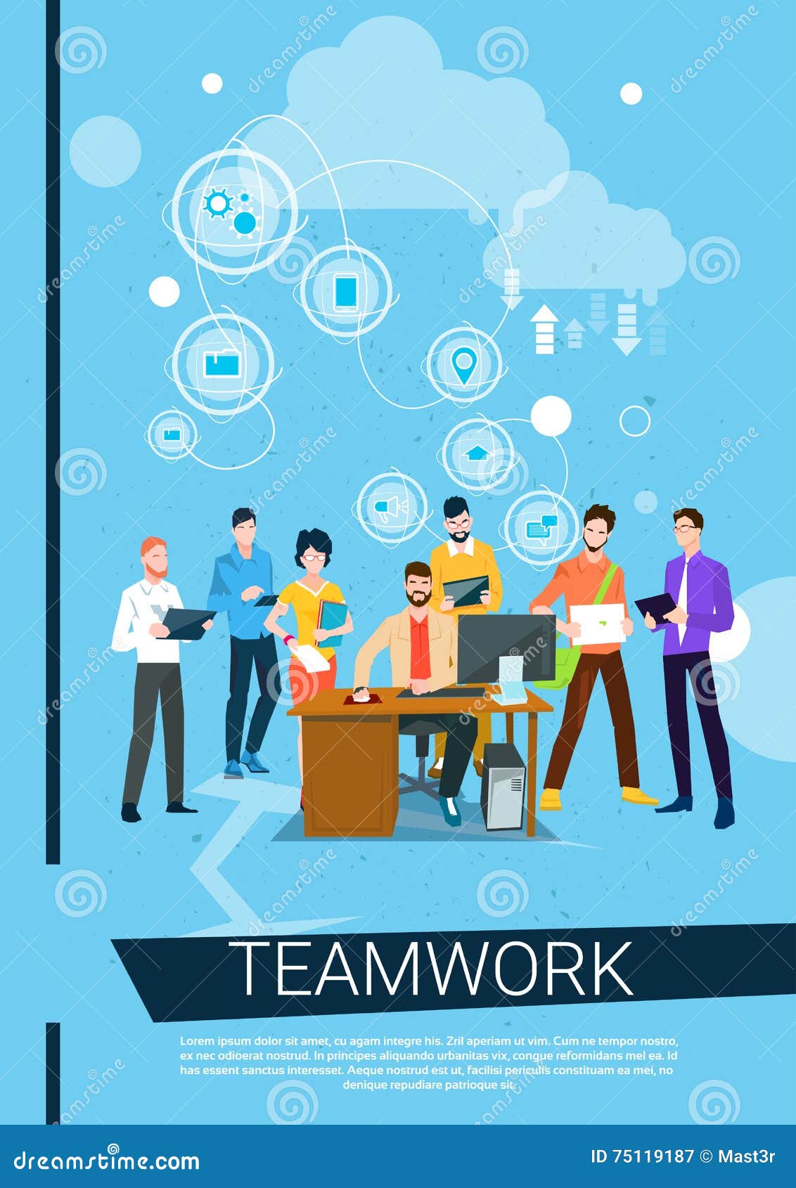 Business People Team Boss Manager Sit Working Desktop Stock Vector ...