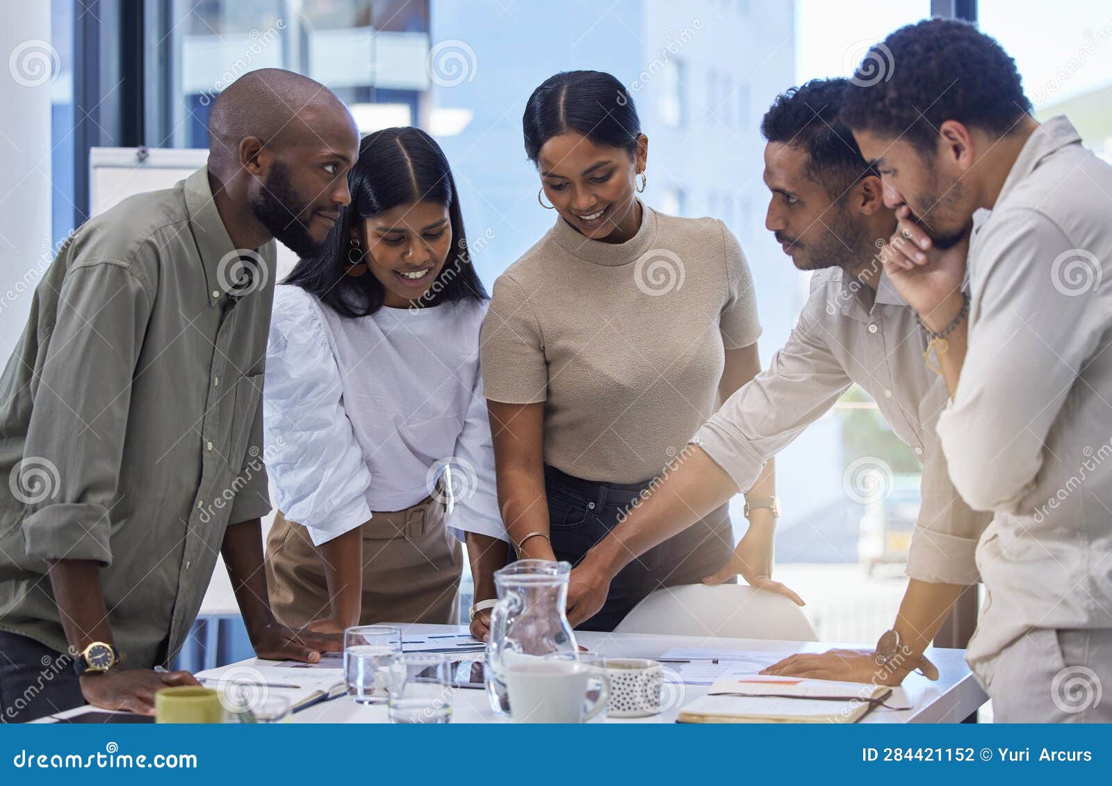 Business People, Team and Discussion of Paperwork at Table in Office ...