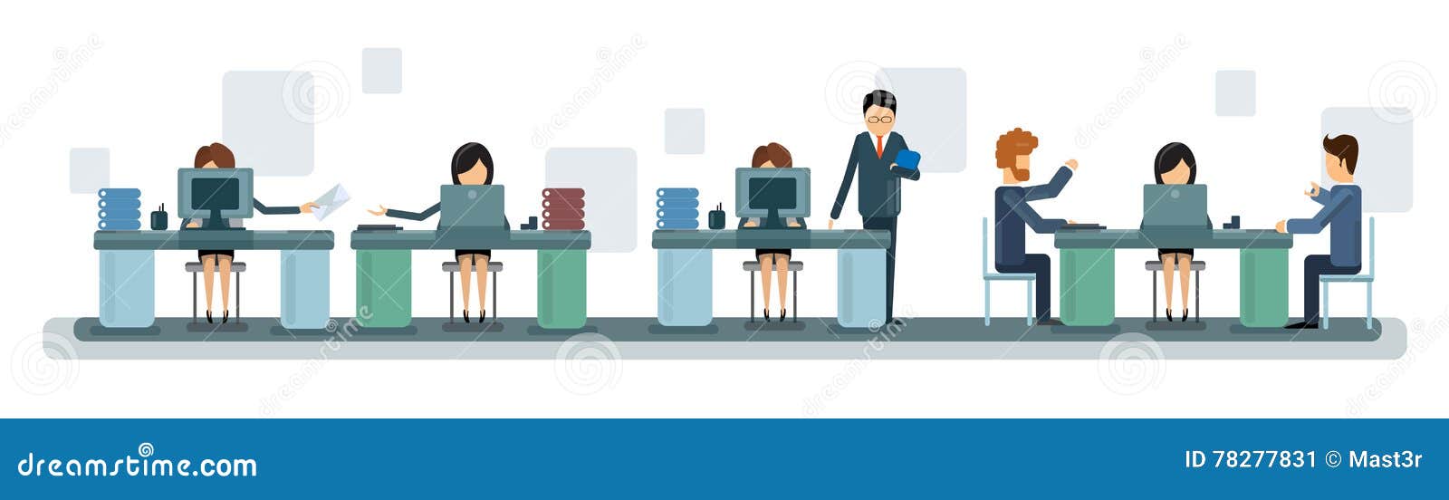 Business People Team Work Desktop Computer Banner Stock Vector ...