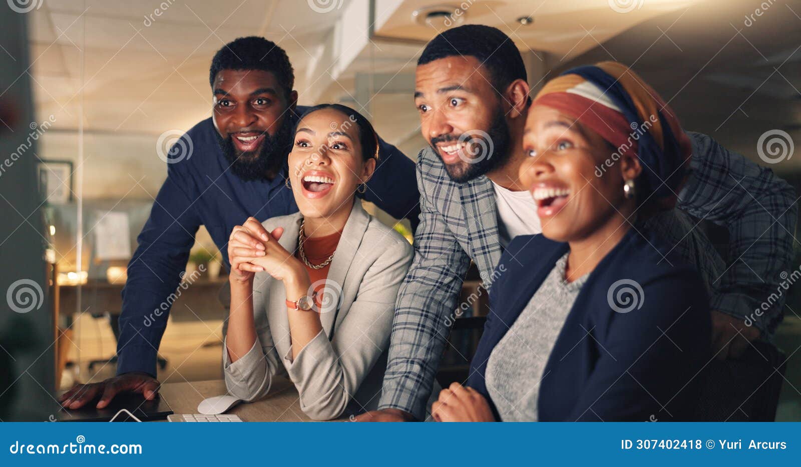 Business People, Teamwork Applause and Computer with Collaboration ...