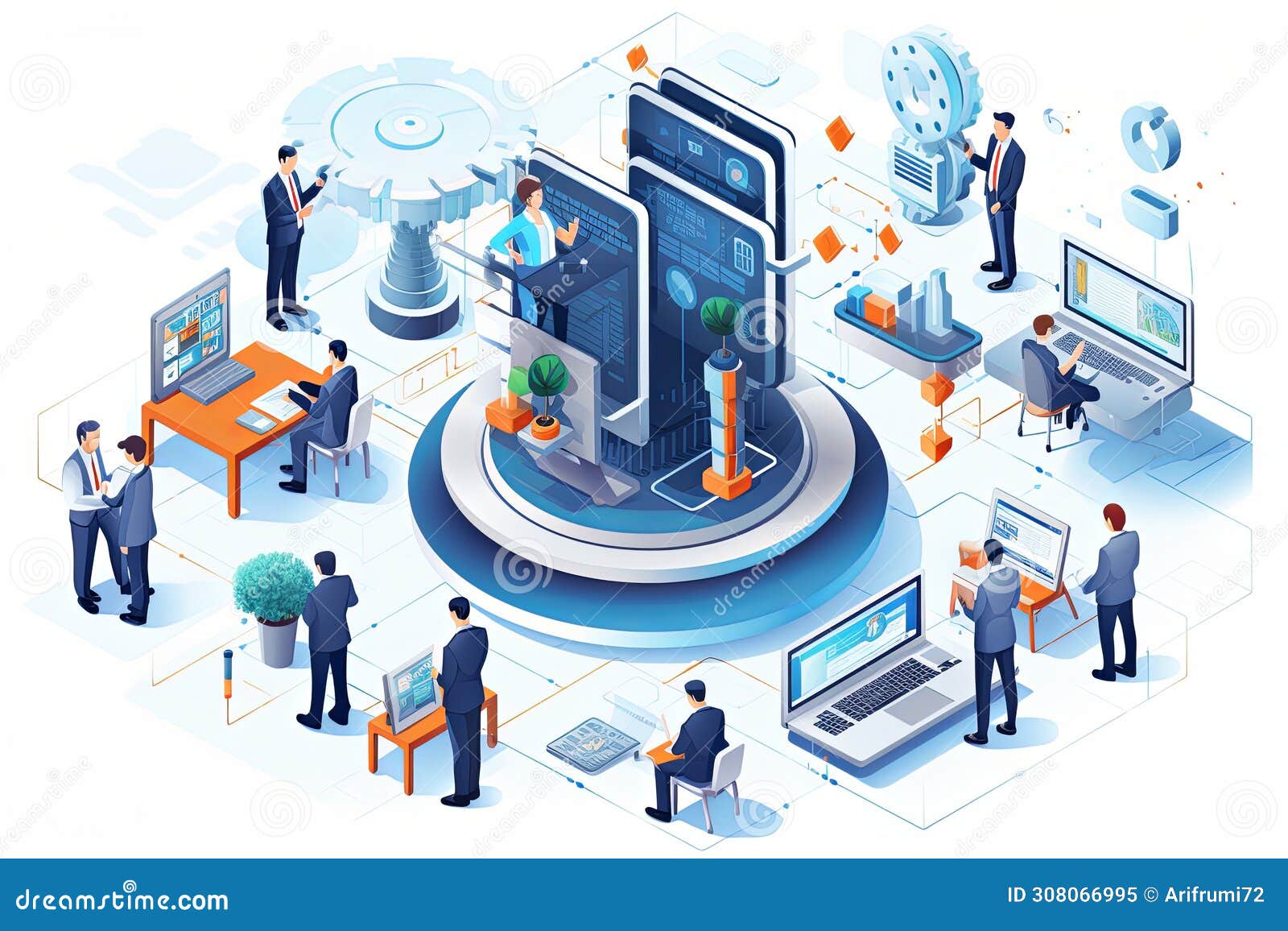 Business People Teamwork Data Analysis and Technology Concept Isometric ...