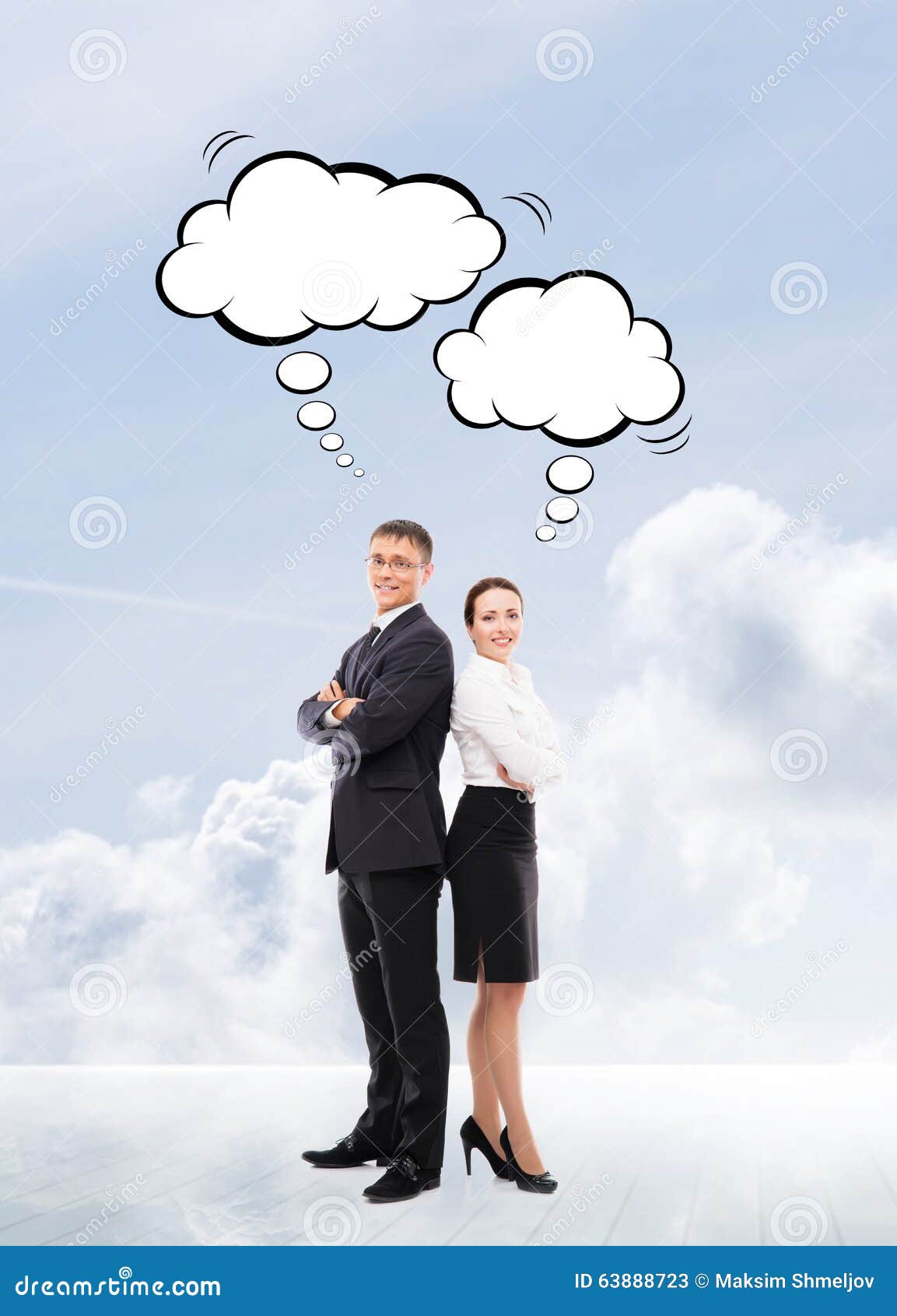Business People with Thinking Clouds on Sky Background Stock Image ...