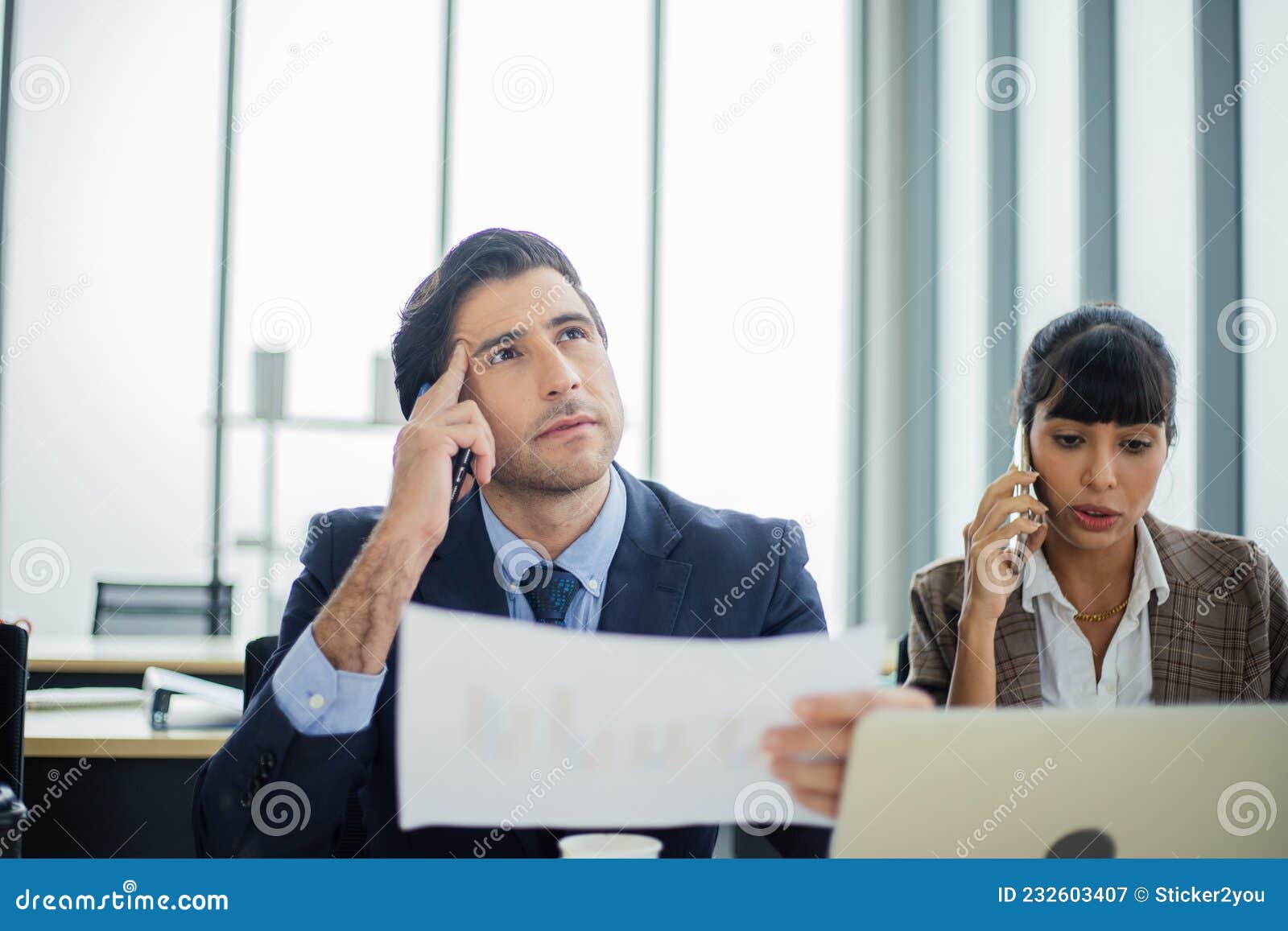 Business People Thinking and Worry about the Project Stock Image ...