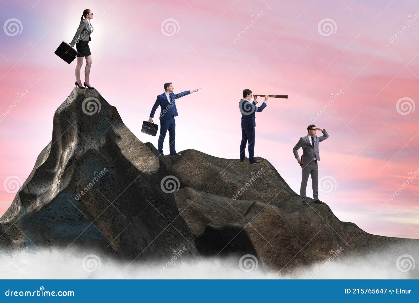 Business People at the Top of Mountain in Career Concept Stock Image ...