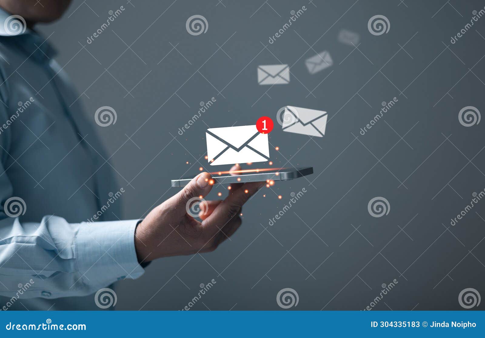 Business People Touch on Email in Virtual Screen. Inbox Receiving ...
