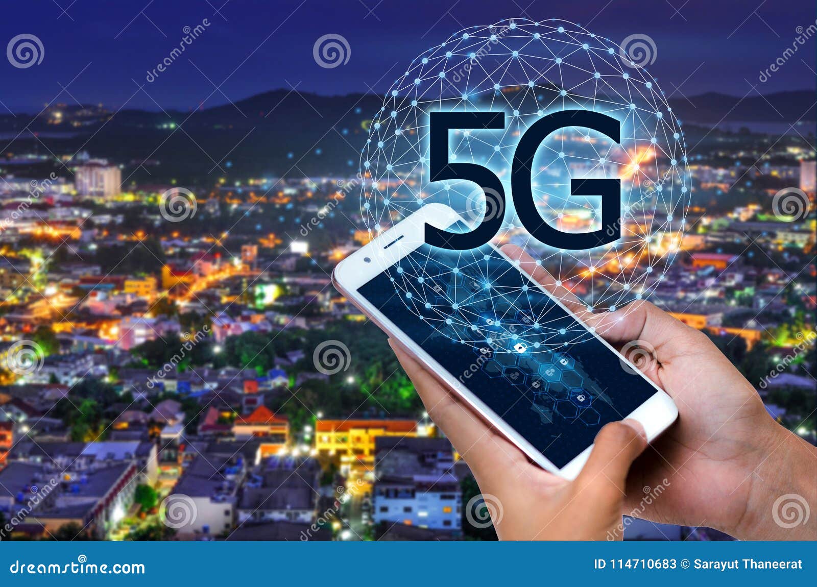 Business People Use Global Communication Phones in the 5g System Stock ...