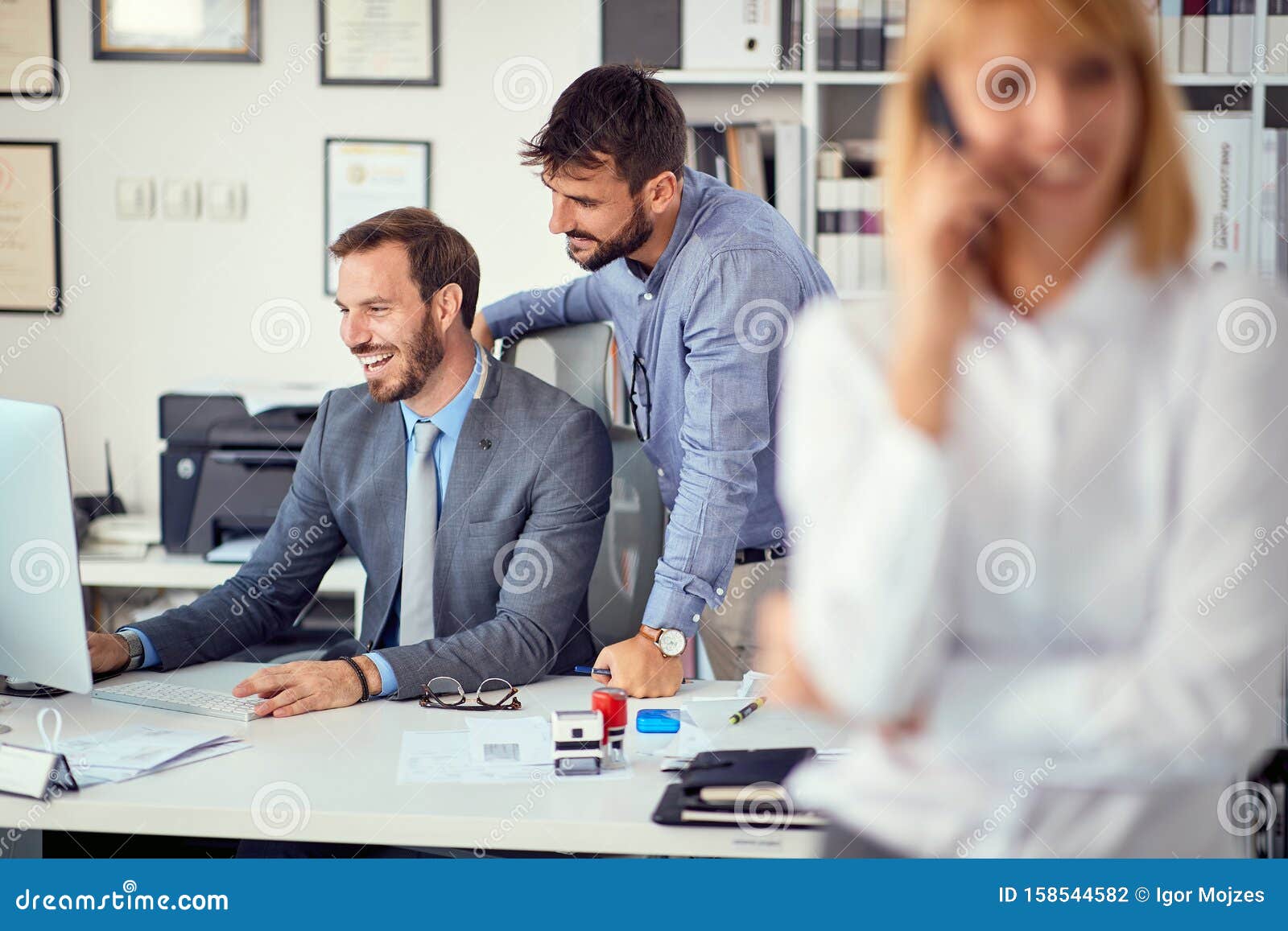 Business People Using Computer Working at Company Stock Photo - Image ...
