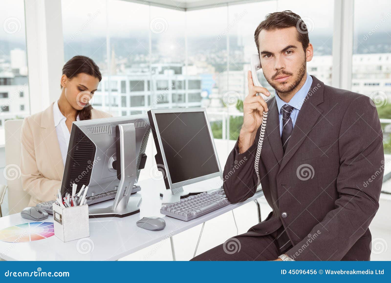 Business People Using Computers in Office Stock Photo - Image of ...