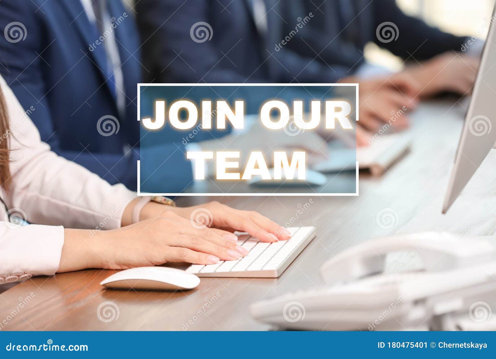 Business People Using Computers at Workplace. Join Our Team Stock Image ...