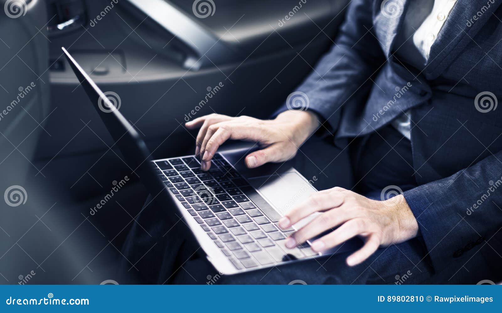 Business People Using Laptop Networking Car Inside Stock Photo - Image ...