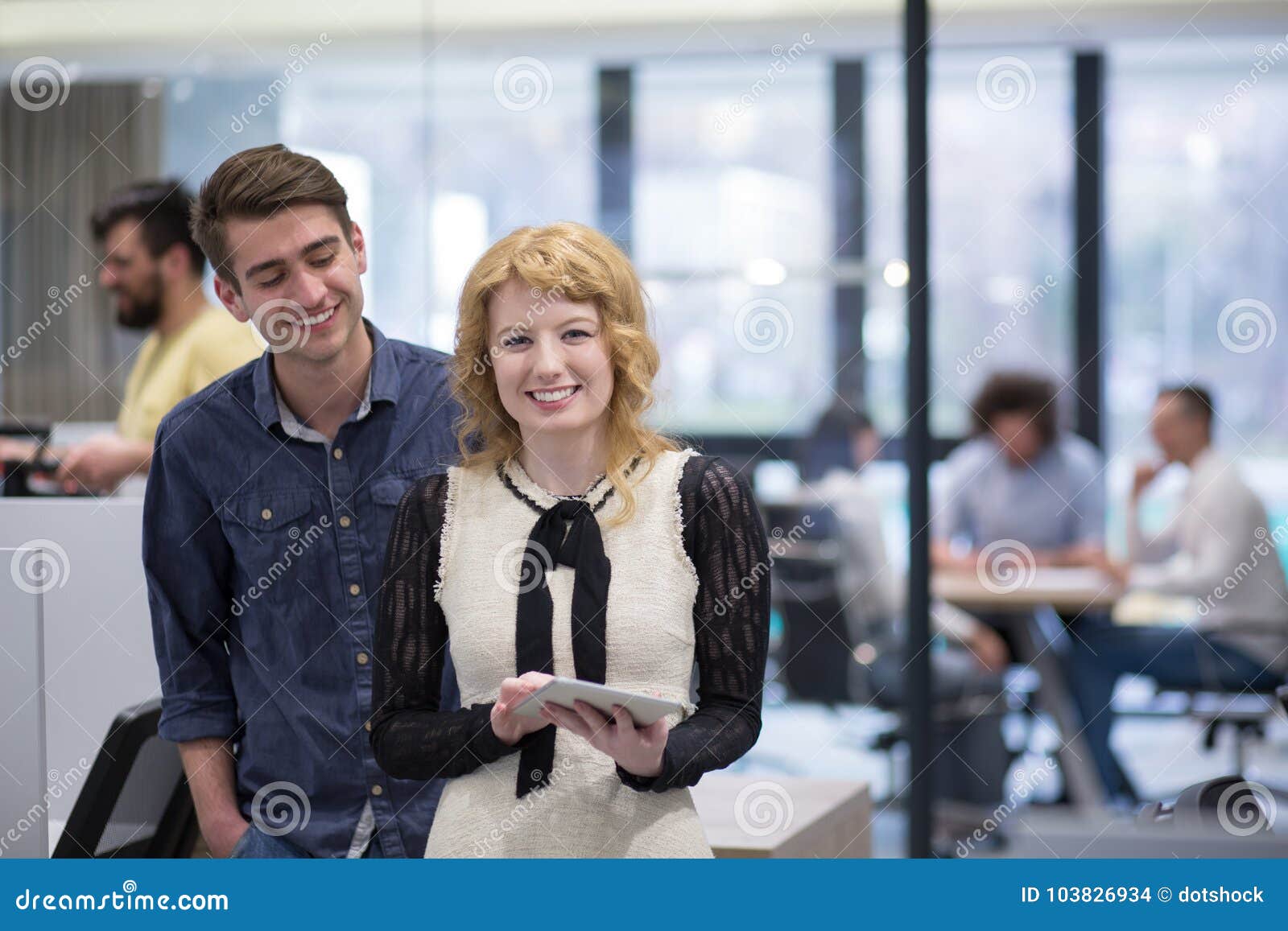Business People Working with Tablet in Startup Office Stock Photo ...