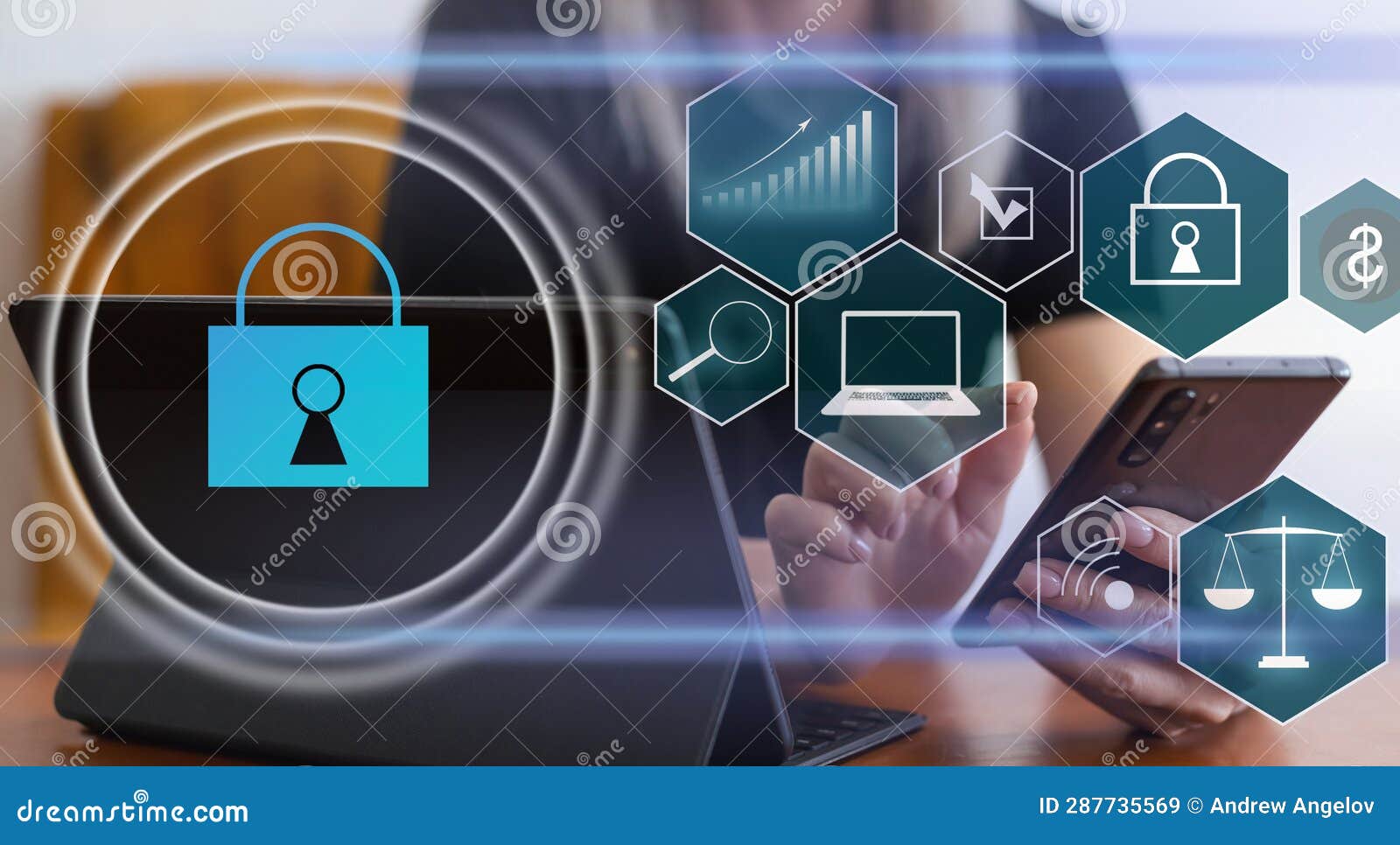 Business People Using Tablet Pc With Virtual Screen Login To Personal