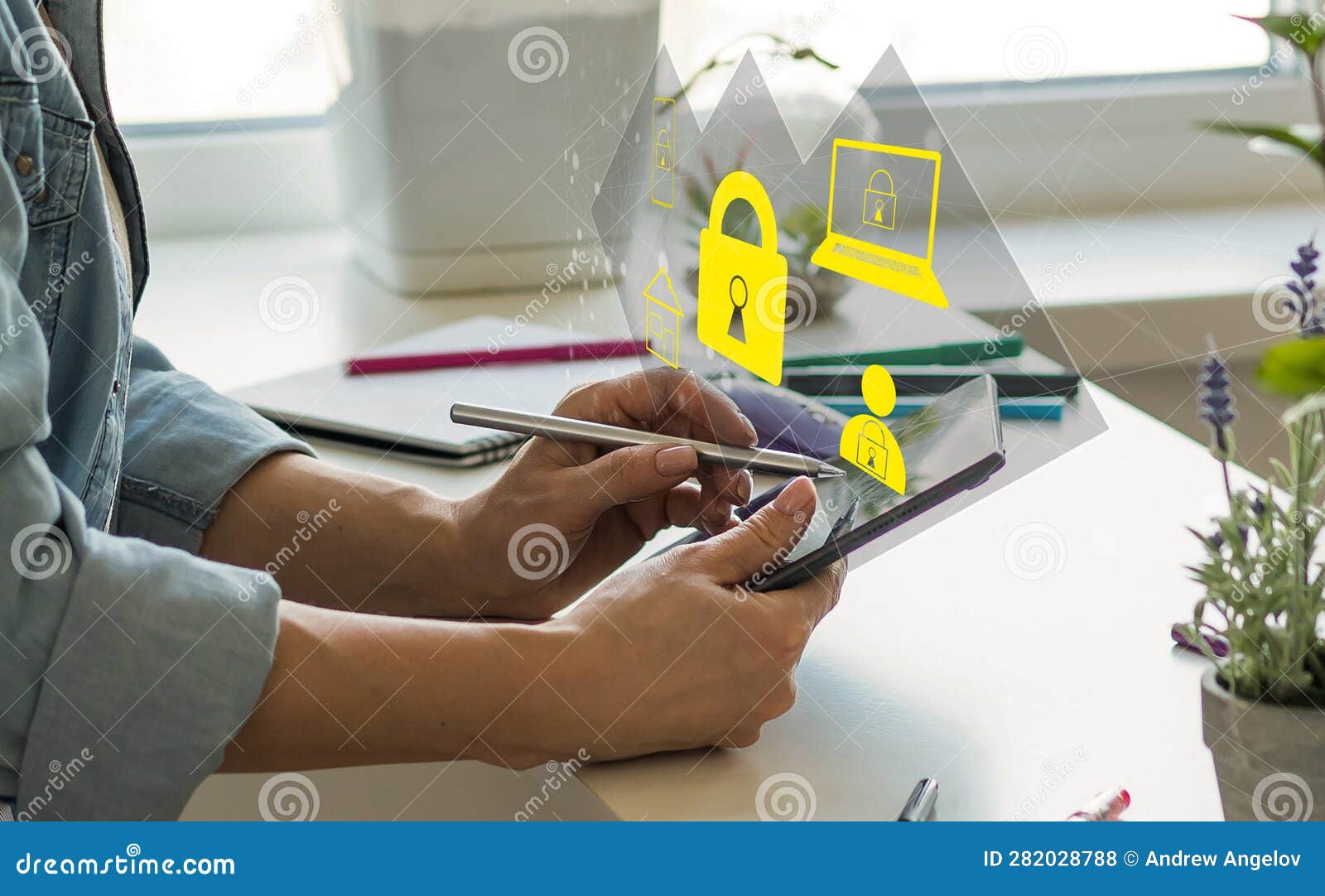 Business People Using Tablet Pc with Virtual Screen Login To Personal ...