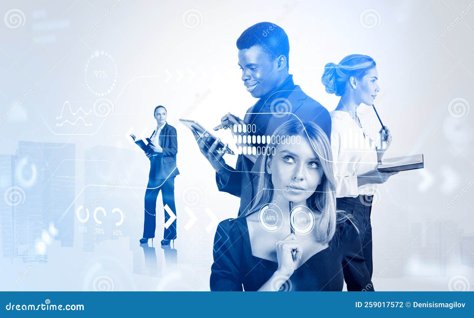 Business People Using Tablet and Take Note, Big Data Analysis and ...