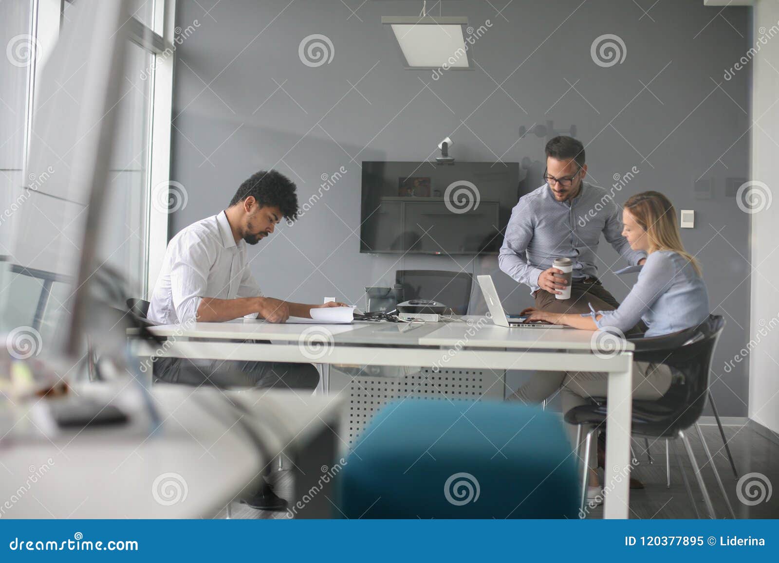 Business People Using Technology and Checking Document. Business Stock ...