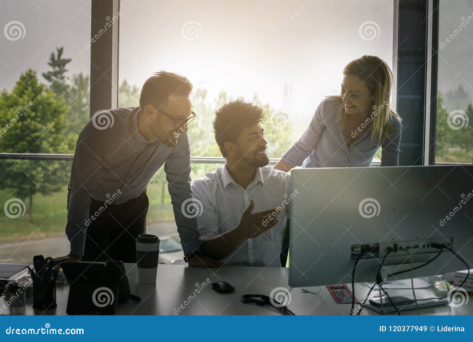 Business People Using Technology and Checking Document. Business Stock ...