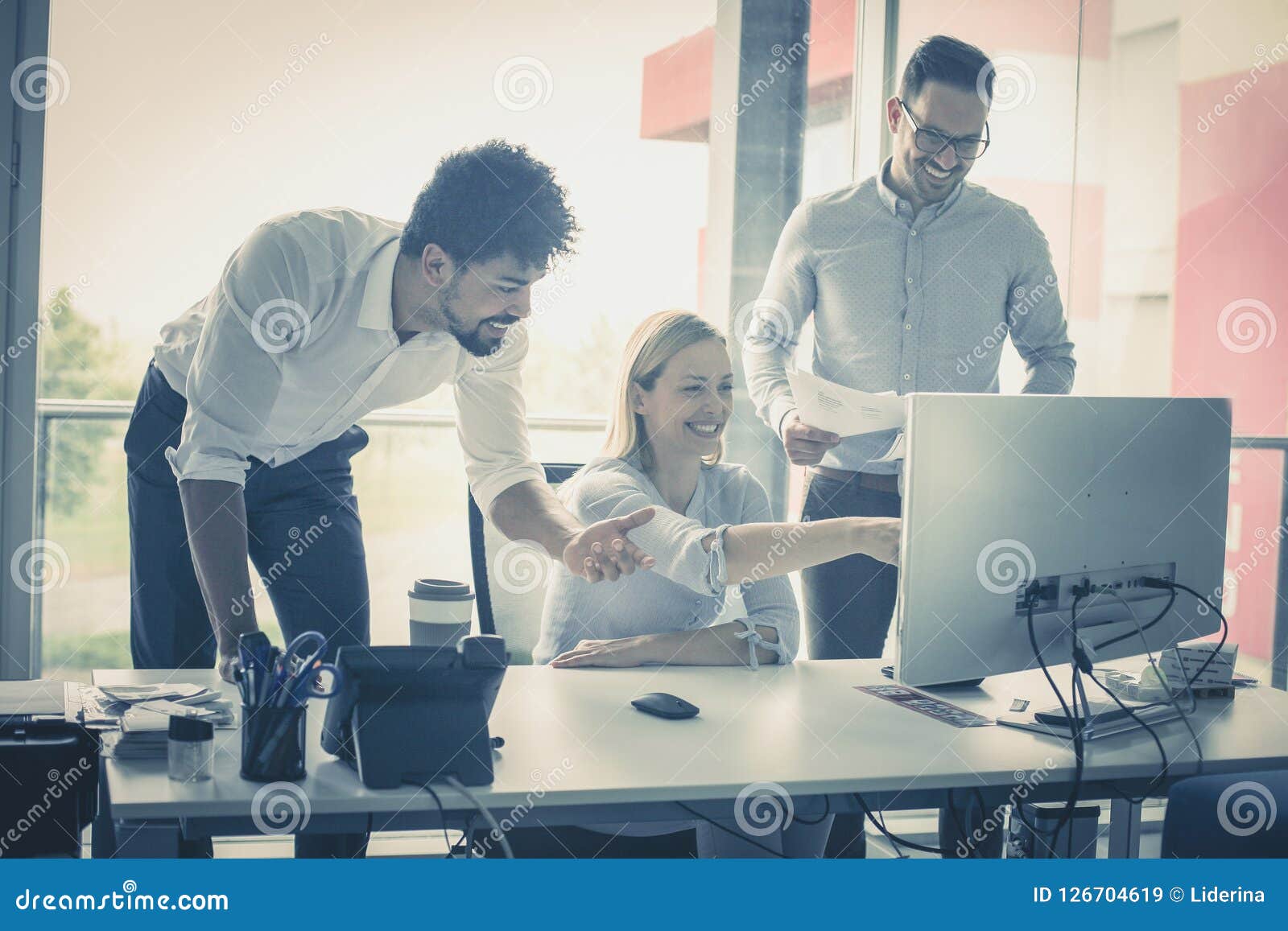 Business People Using Technology and Having Conversation. Stock Image ...
