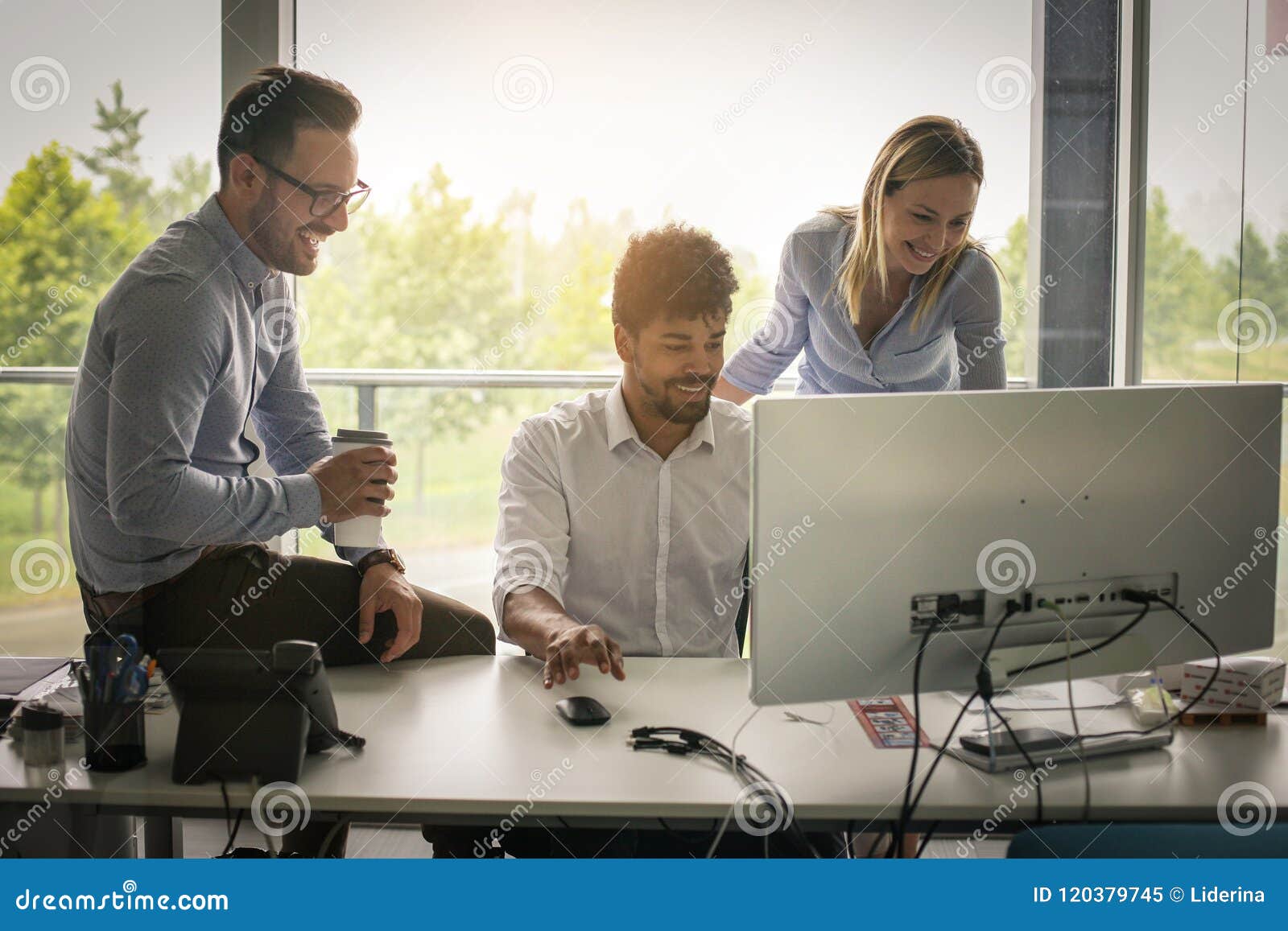 Business People Using Technology and Having Conversation. Busine Stock ...