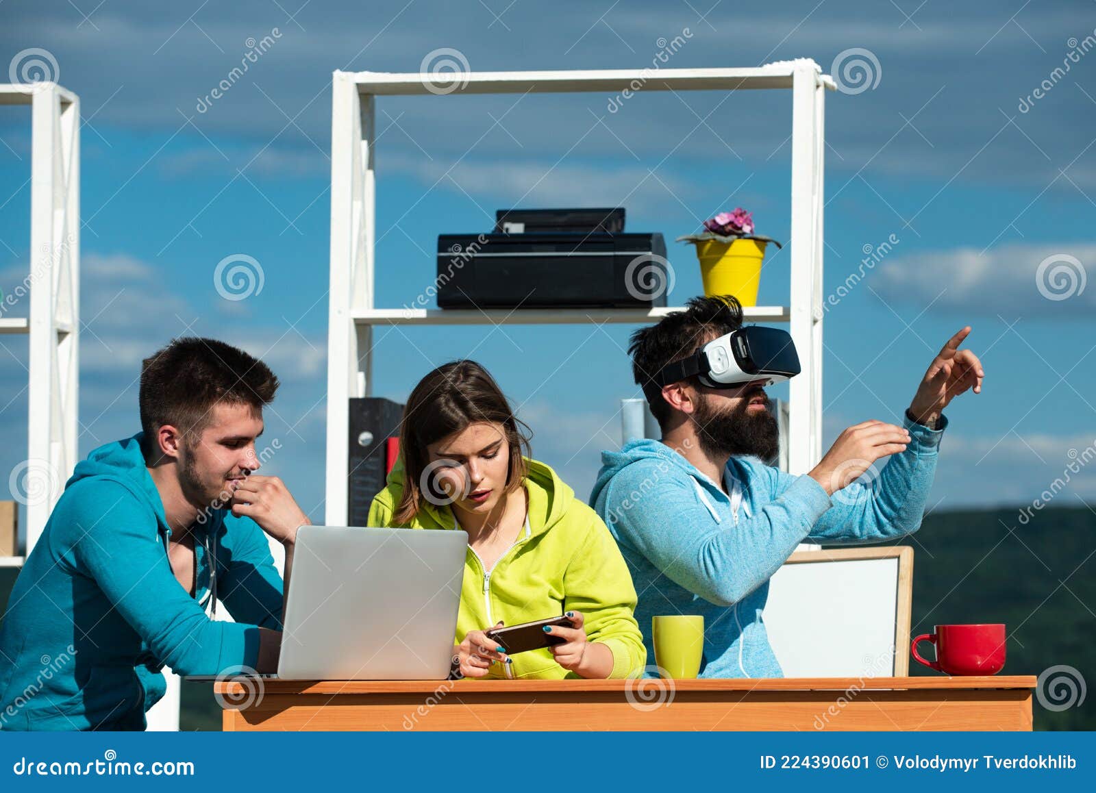 Business People Using Virtual Reality Goggles. Team of Young Business ...