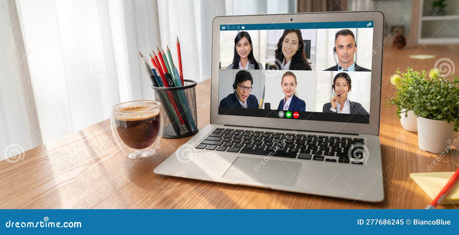 Business People on Video Conference for Modish Virtual Group Meeting ...