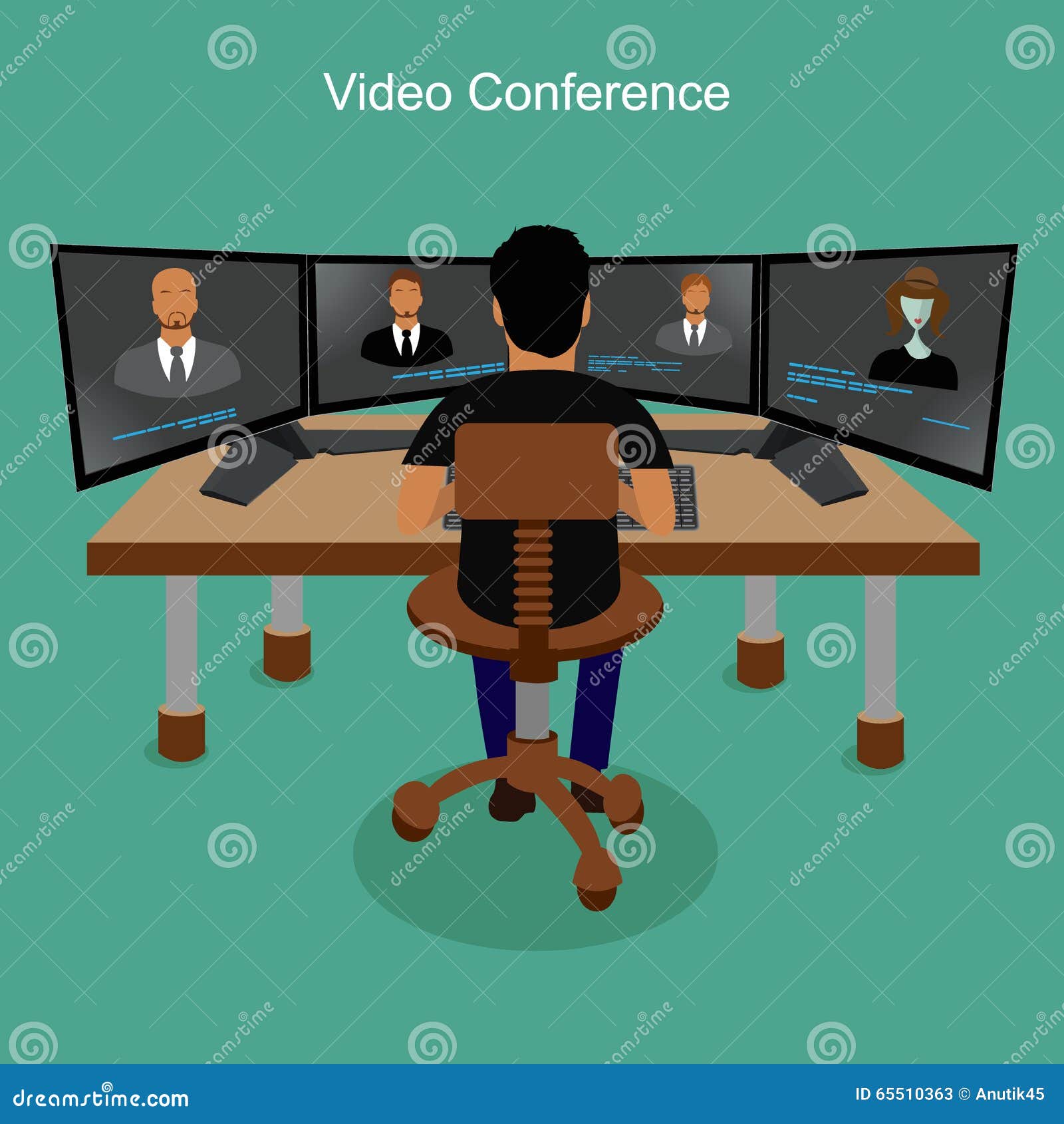 Business People Video Conferencing, Vector Illustration Stock Vector ...