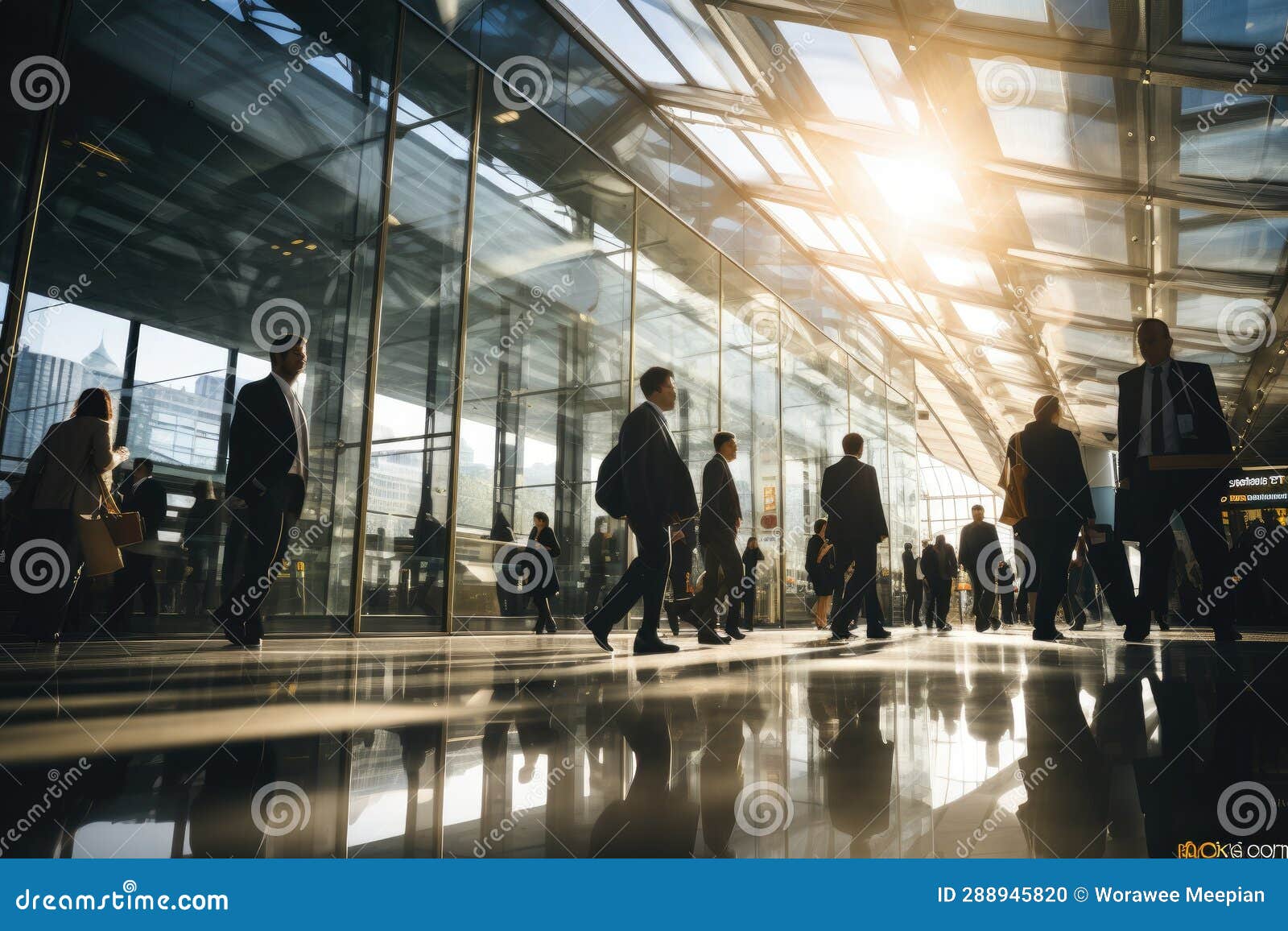 Business People Walking in the Building. Motion Blur Stock Illustration ...