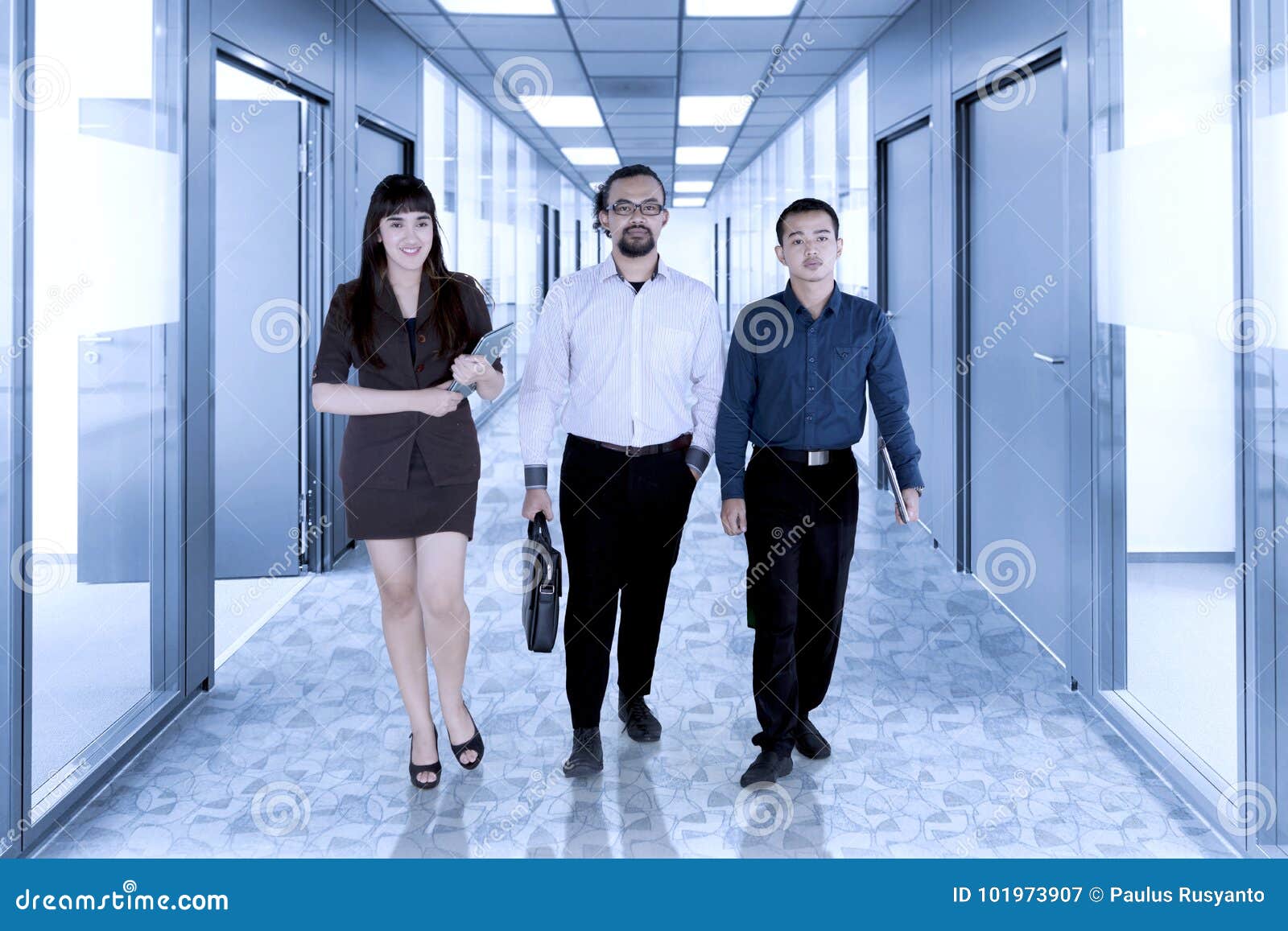 Business People Walking in the Office Stock Image - Image of happy ...
