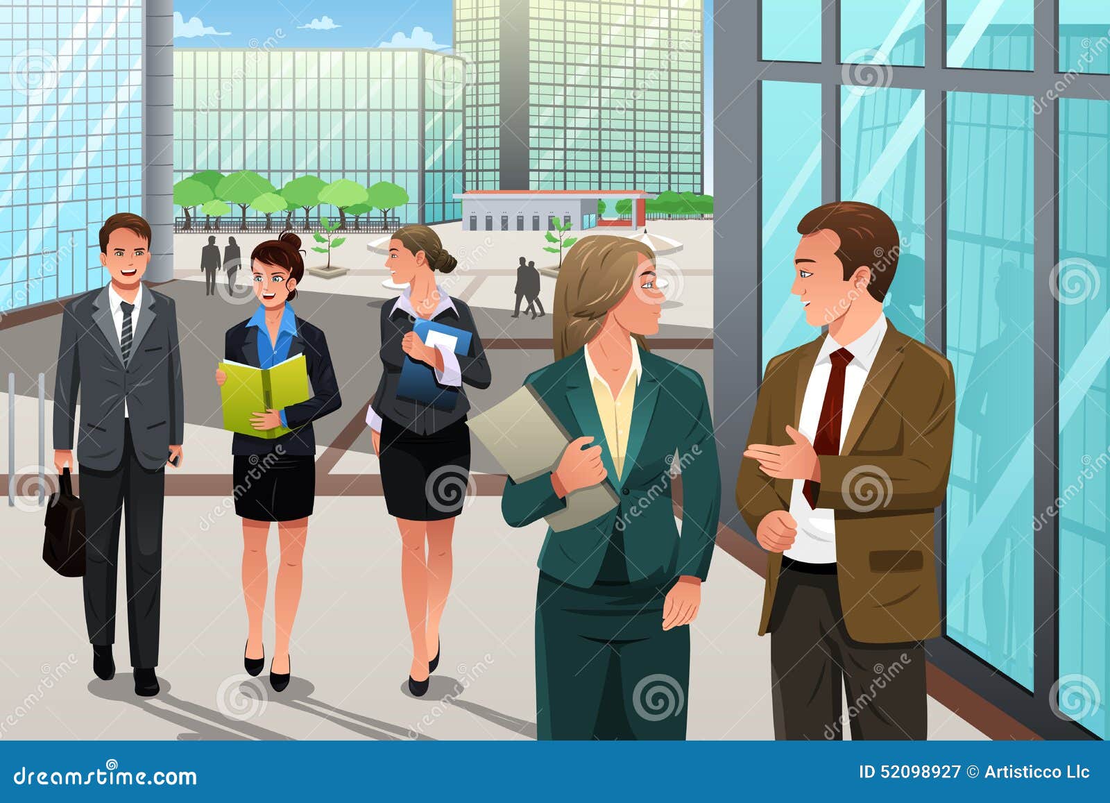 Business People Walking and Talking Outside Their Office Stock Vector ...
