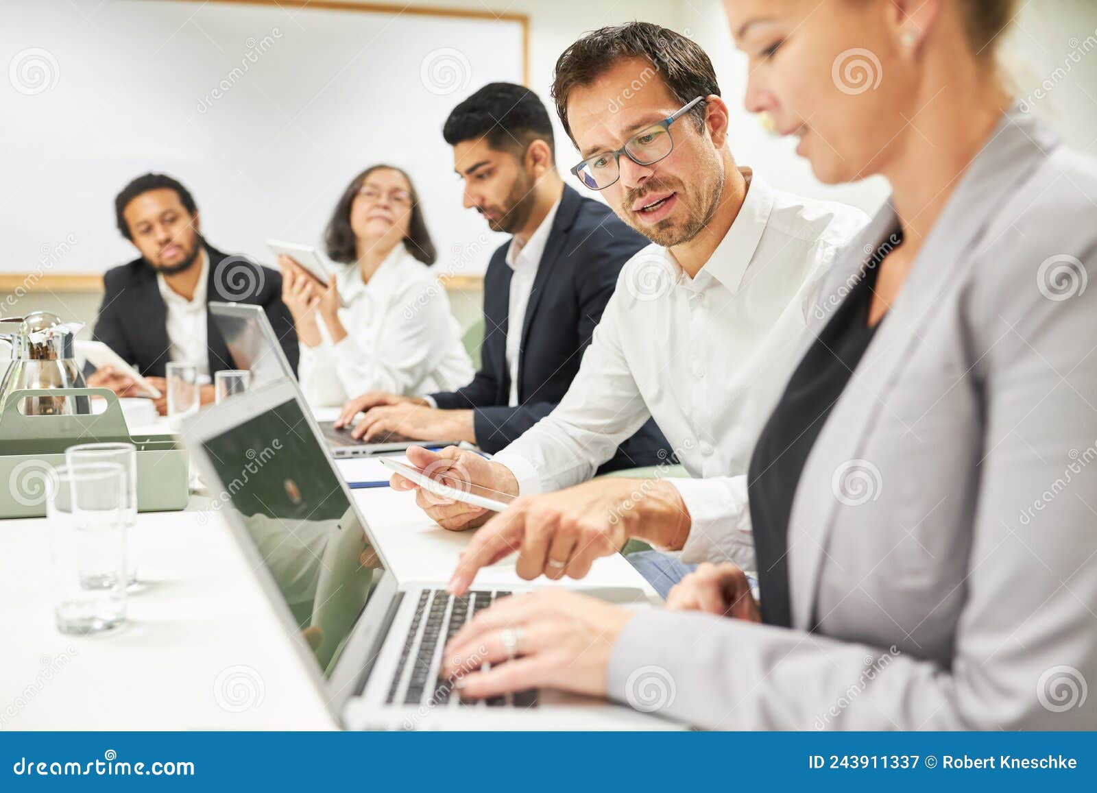 Business People Work Together on Laptop Pc Stock Image - Image of ...
