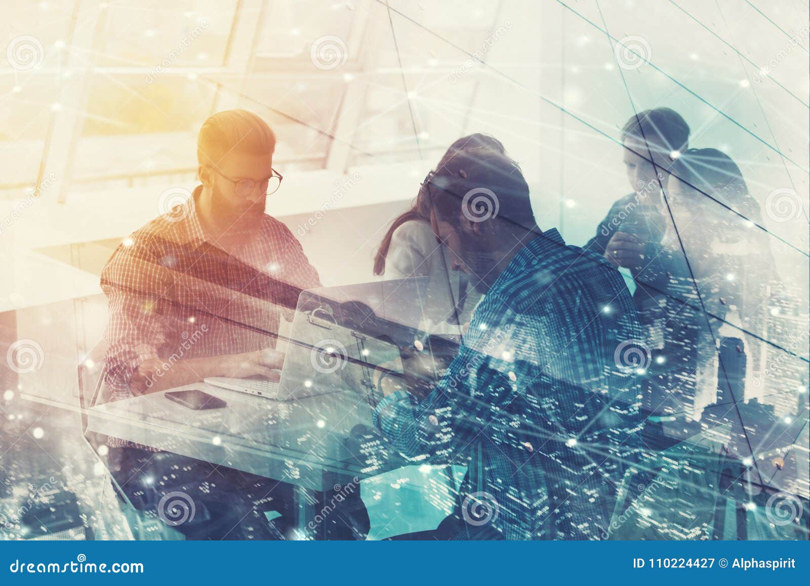 Businessmen that Work Together in Office with Network Connection Effect ...