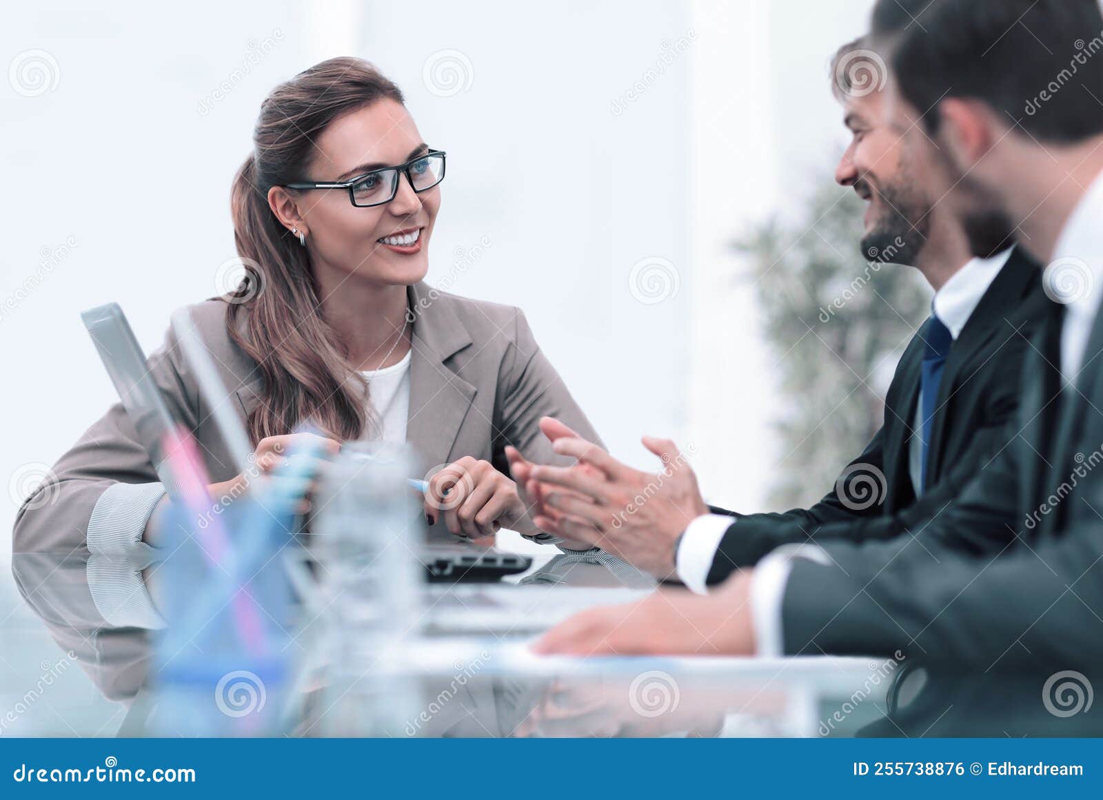 Business People Working Around Table in Modern Office Stock Photo ...