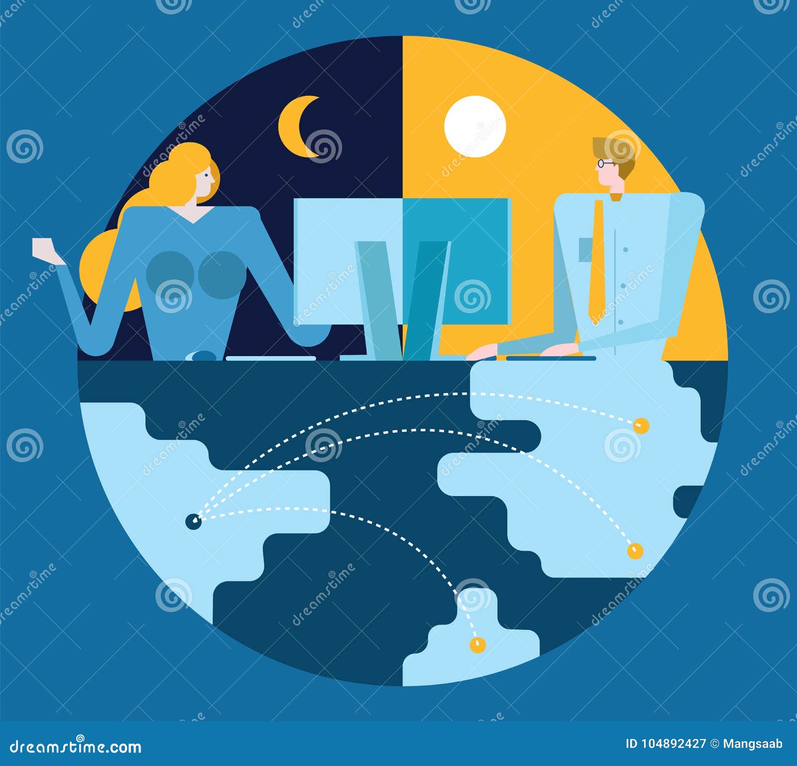 Business People Working and Communication on Different Time Zone. Stock ...