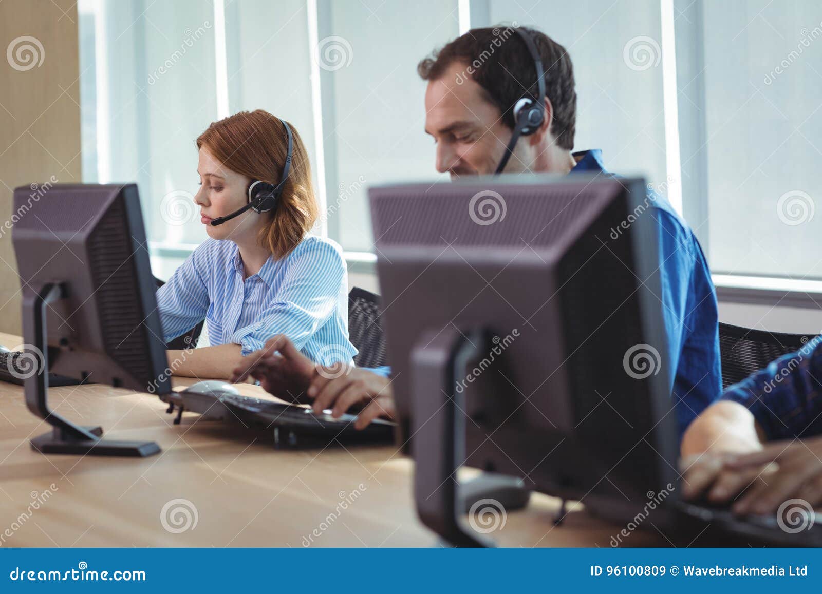 Business People Working on Computer at Call Center Stock Image - Image ...