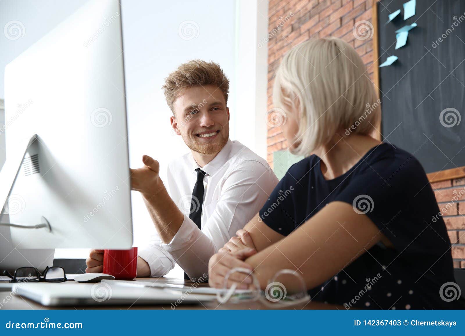 Business People Working on Computer at Table in Office Stock Image ...