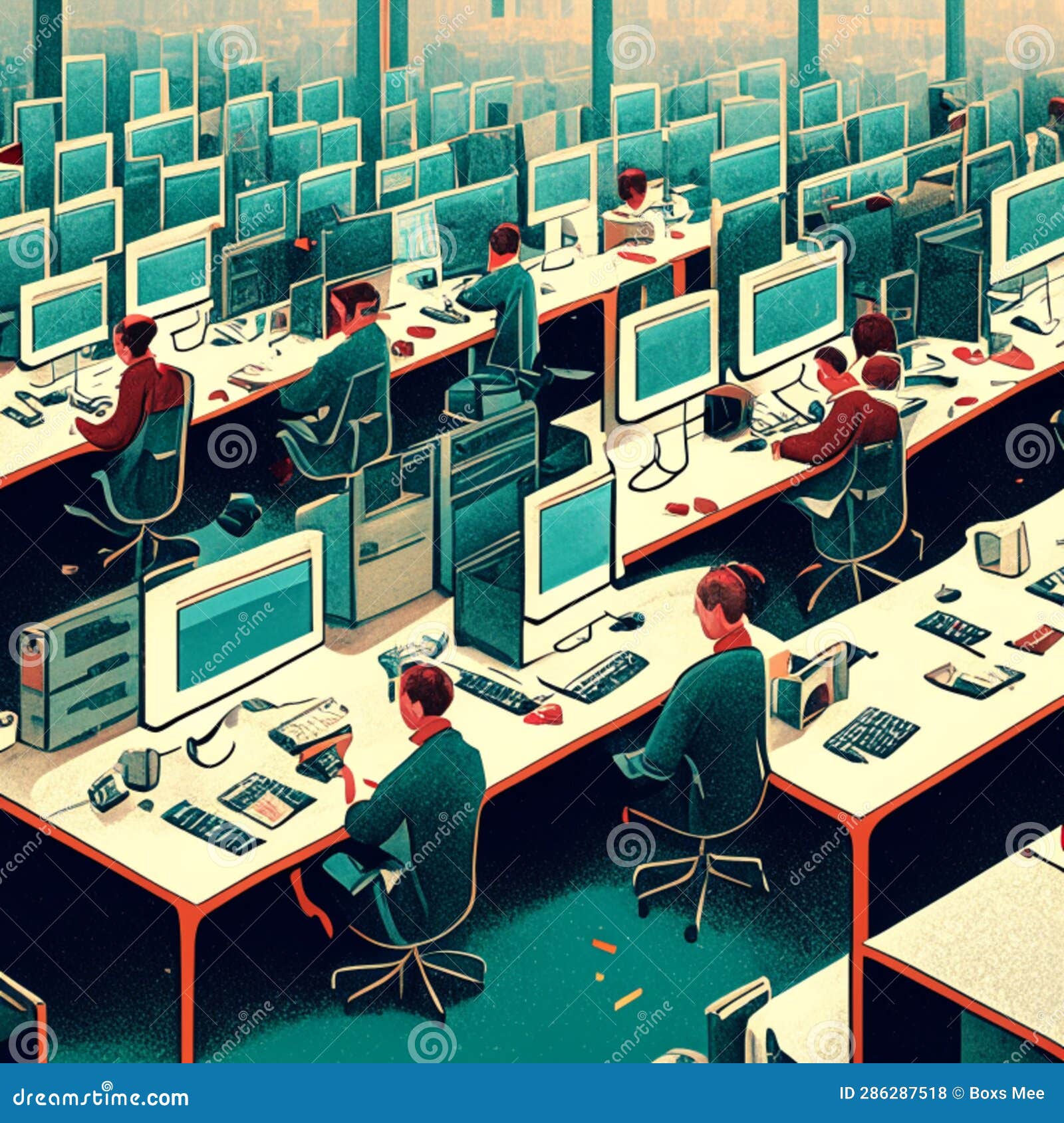 Business People Working at Computers in Modern Office, 3d Render ...