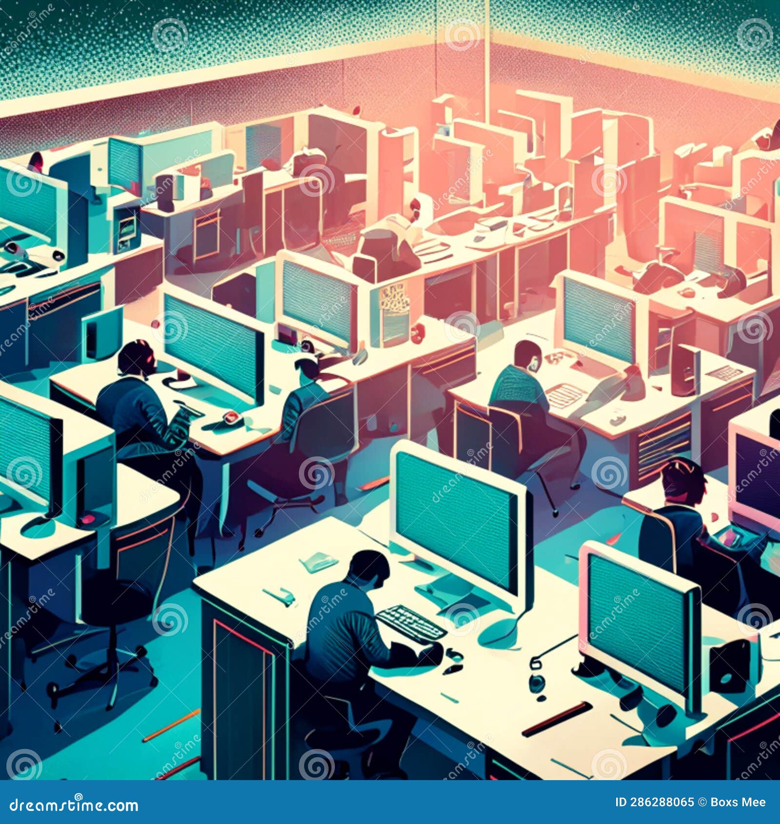 Business People Working on Computers in Modern Office, 3d Render ...