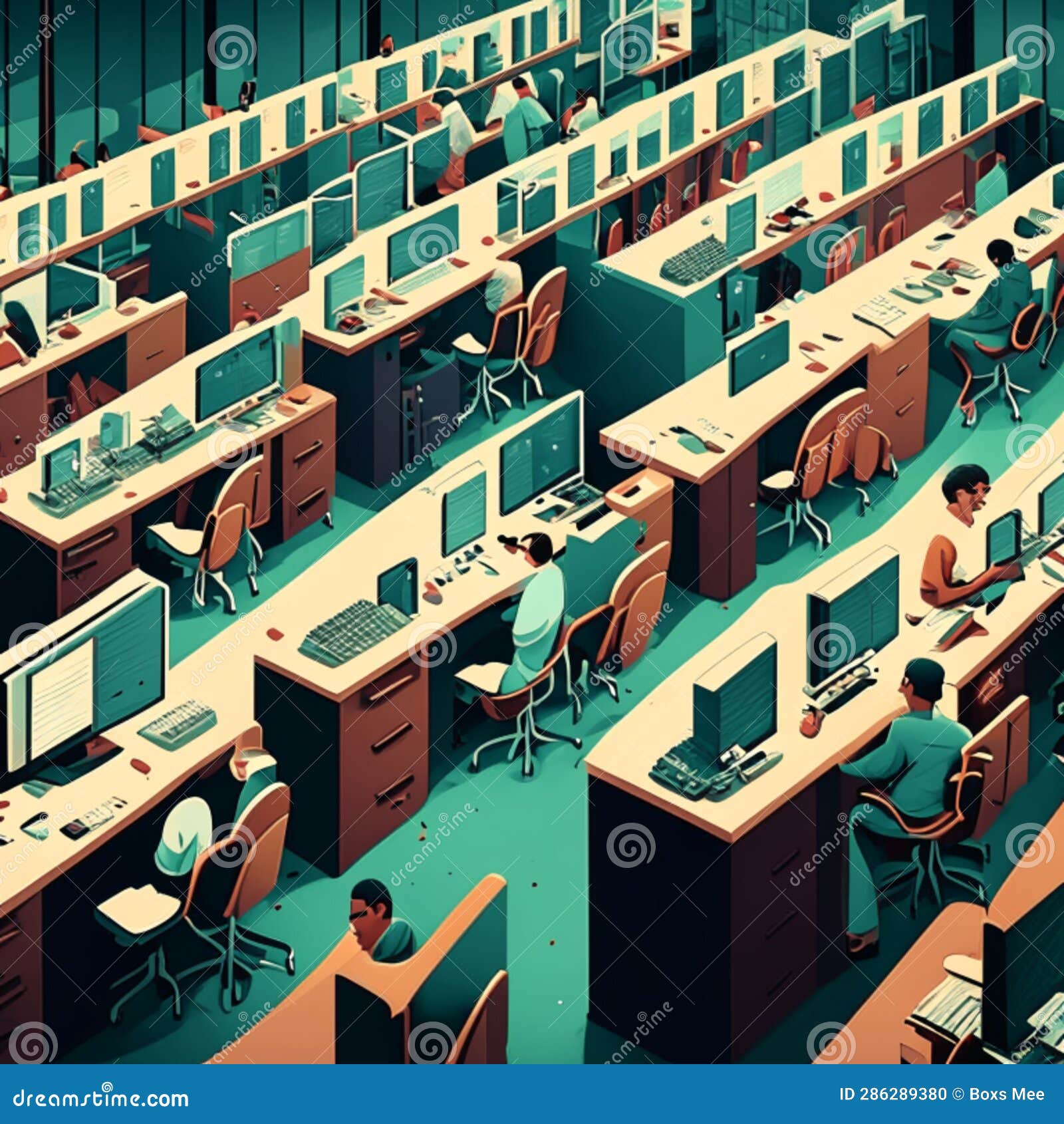 Business People Working on Computers in Modern Office, 3d Render ...