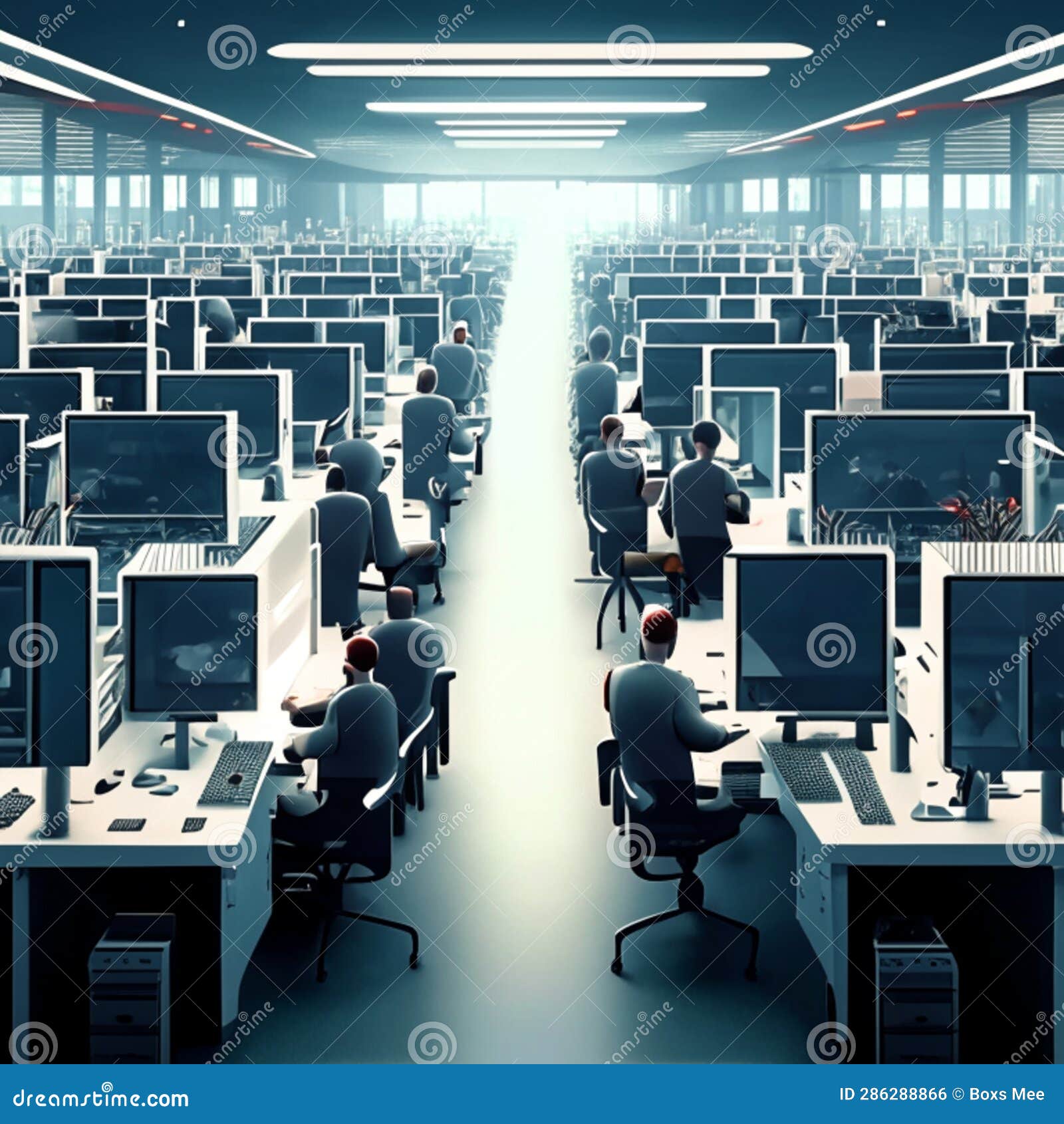 Business People Working on Computers in Modern Office. 3D Rendering ...