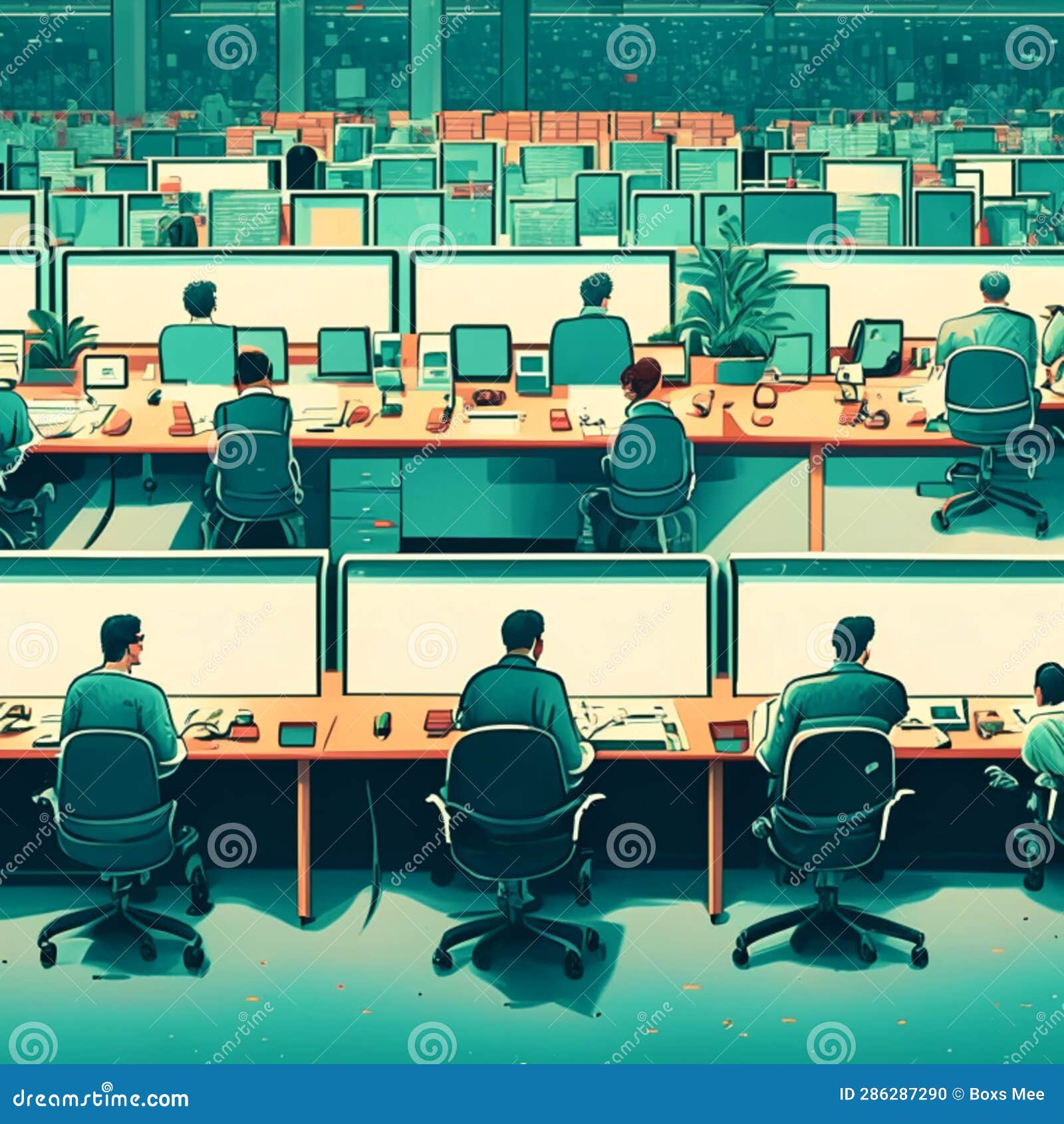 Business People Working on Computers in Modern Office. Panoramic Banner ...