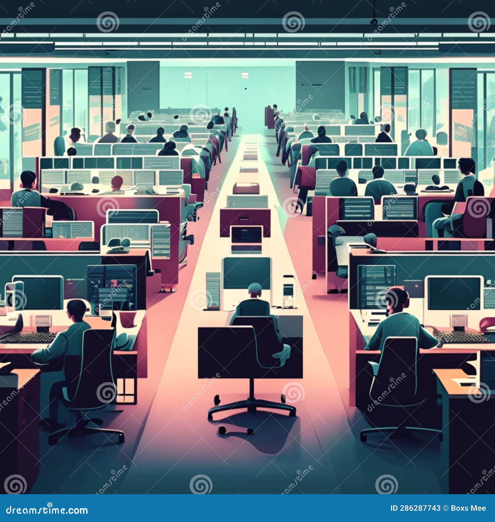 Business People Working on Computers in Modern Office, Panoramic Banner ...