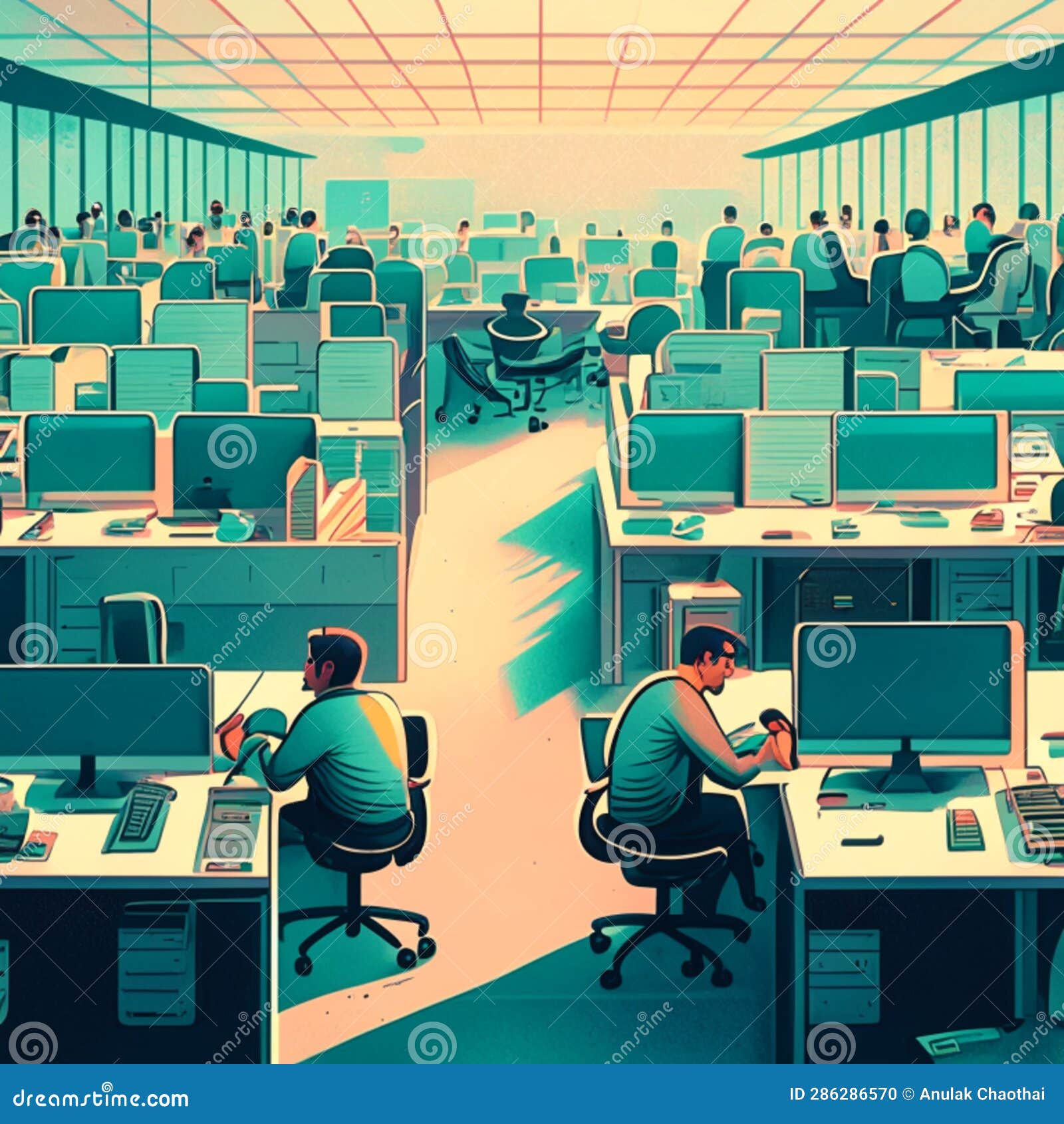 Business People Working on Computers in Modern Office, Panoramic Banner ...