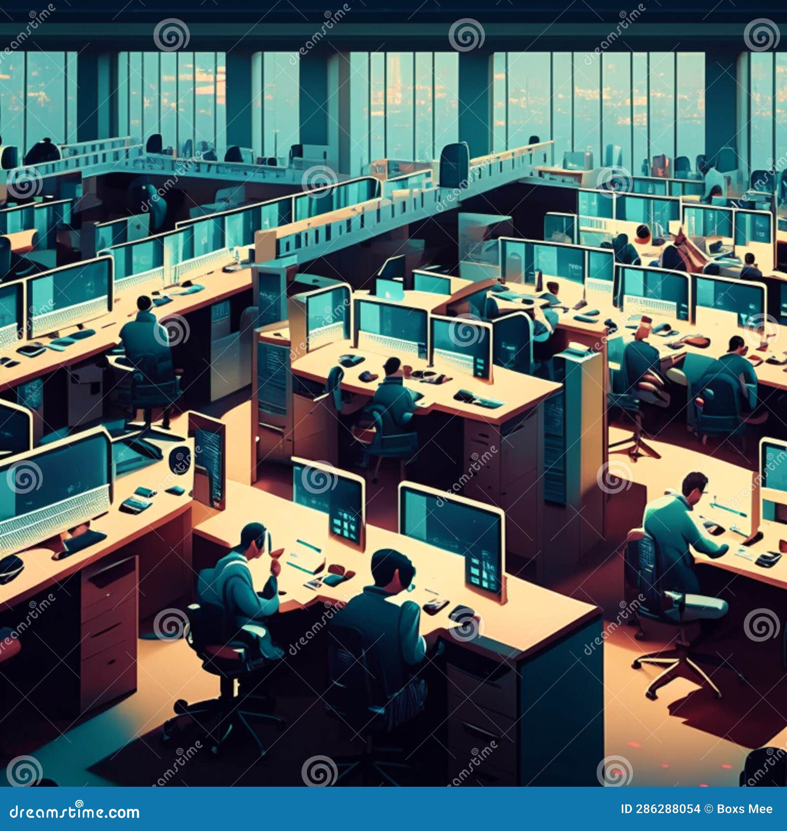 Business People Working on Computers in a Modern Office, Panoramic ...