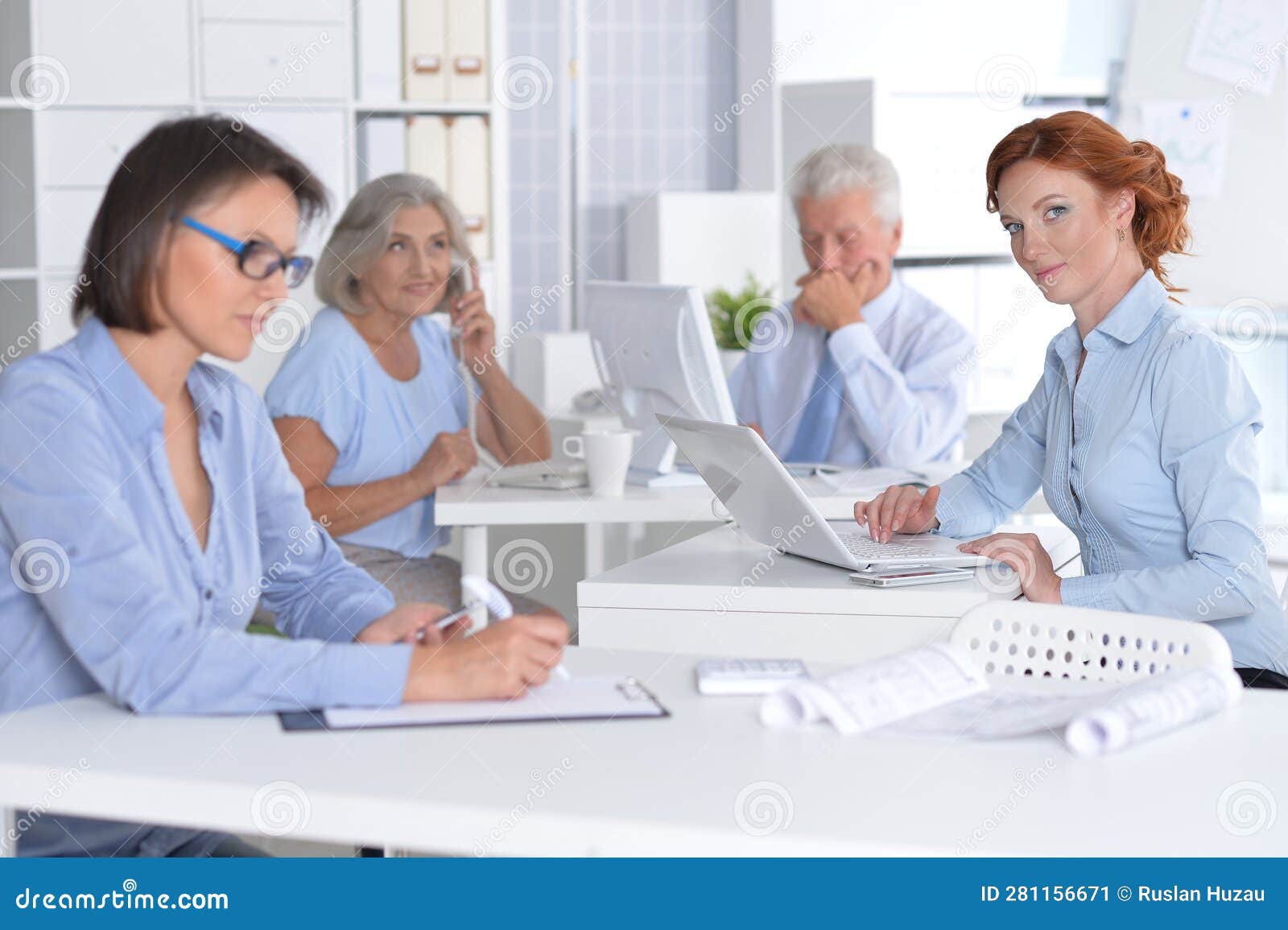 Business People Working at Desk in Office Stock Image - Image of formal ...