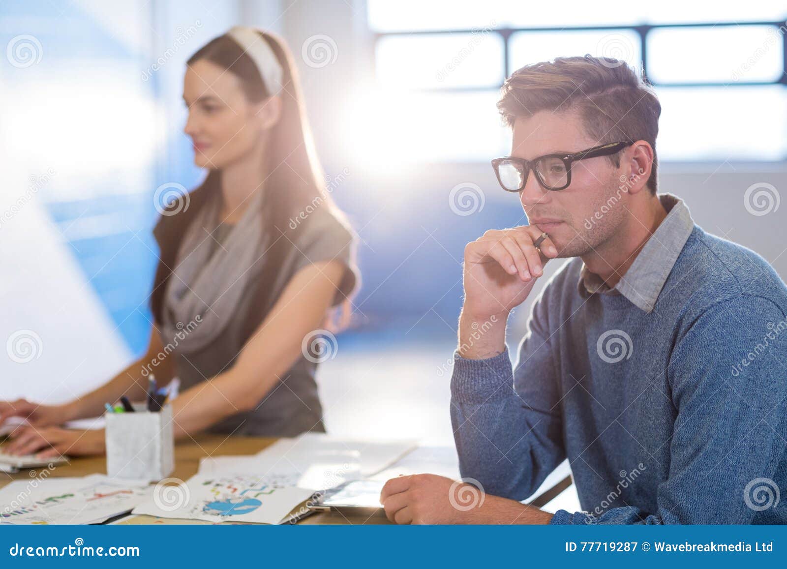 Business People Working at Desk Stock Image - Image of length, female ...